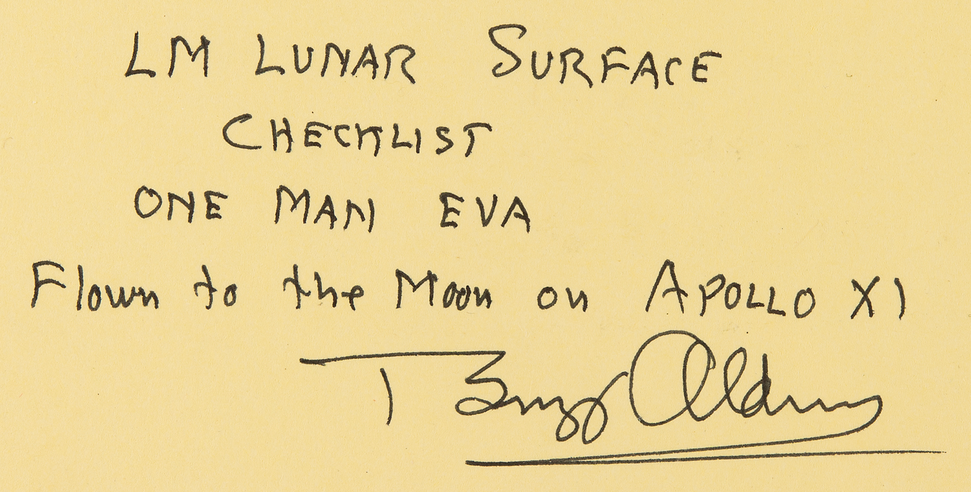 Apollo 11 Flown LM Lunar Surface Checklist Page Signed by Buzz Aldrin