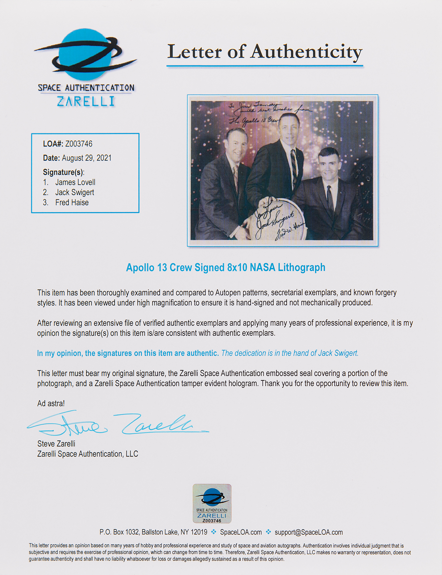 Apollo 13 Signed Photograph | RR Auction