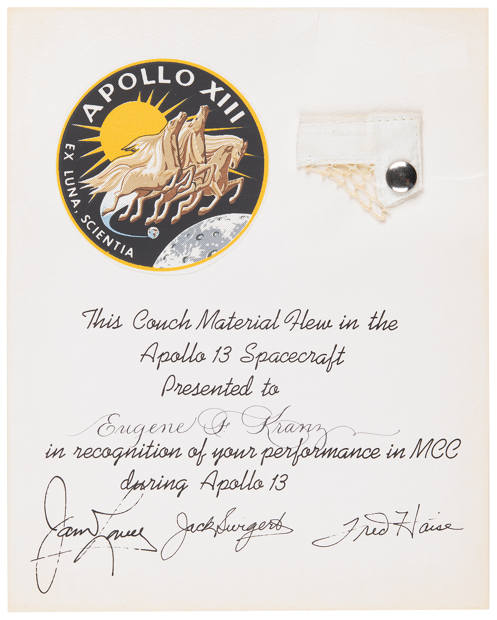 Gene Kranz's Apollo 13 Flown Couch Segment | RR Auction
