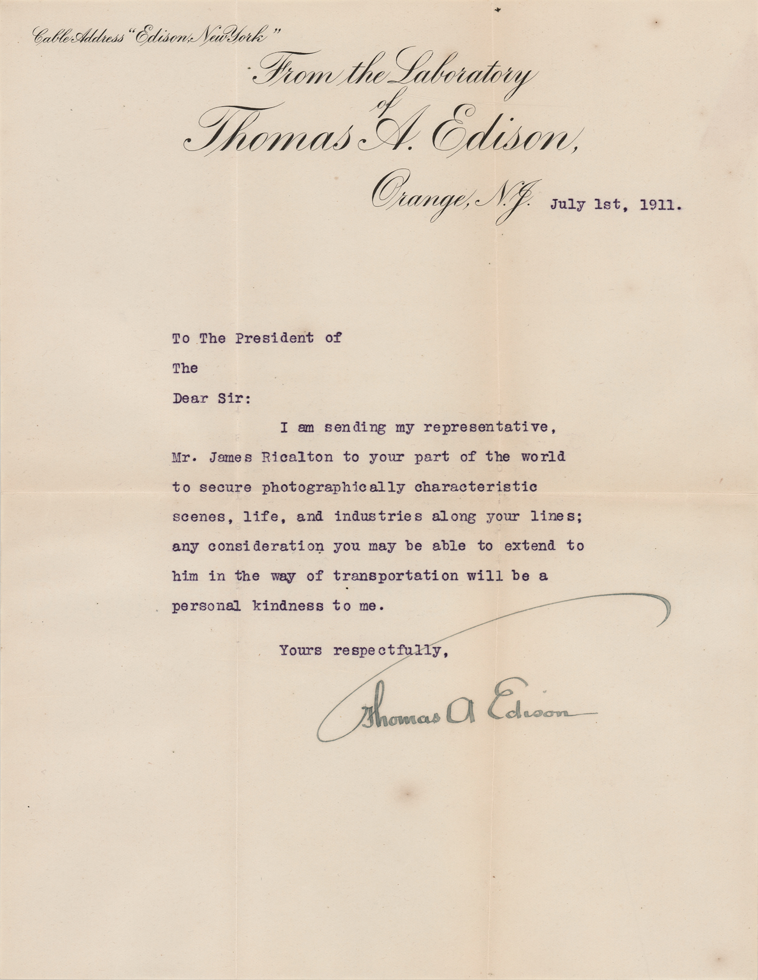 Thomas Edison Typed Letter Signed to a World Leader: "I am