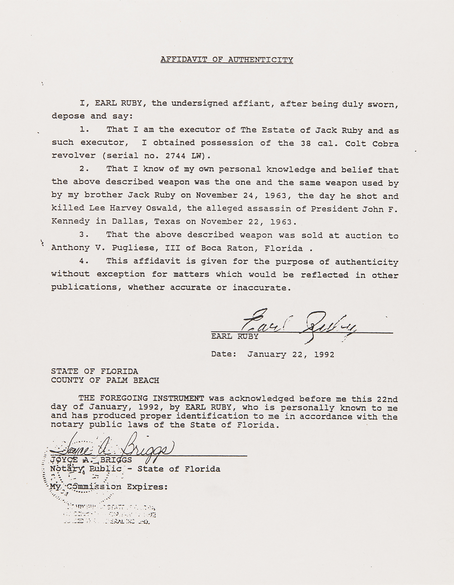 Jack Ruby: Bullet Fired From the Gun that Shot Oswald | RR Auction