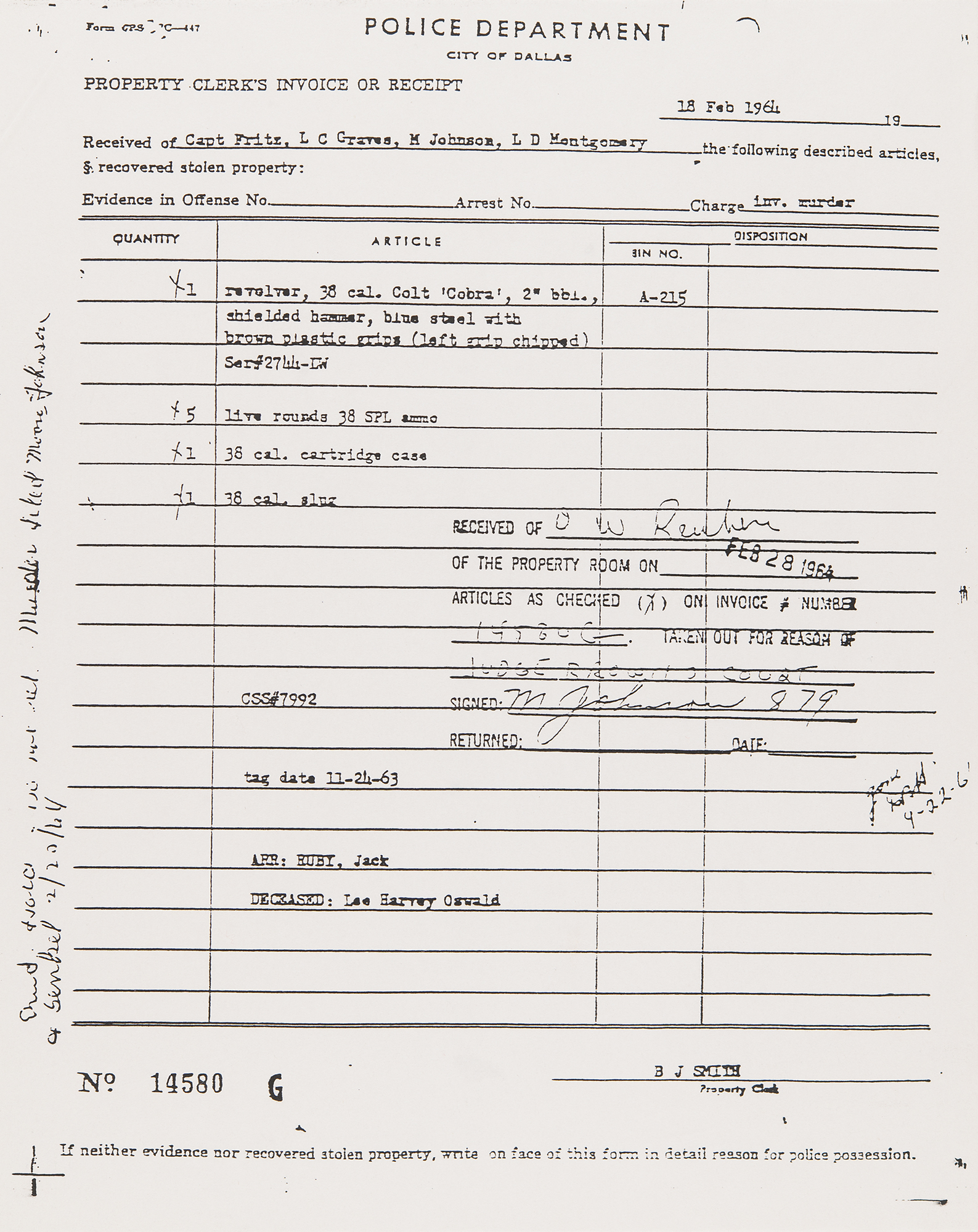 Jack Ruby: Bullet Fired From the Gun that Shot Oswald | RR Auction