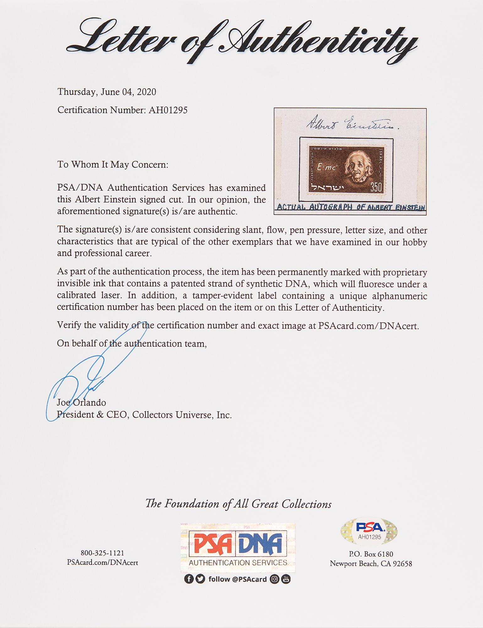 Albert Einstein Signature | RR Auction