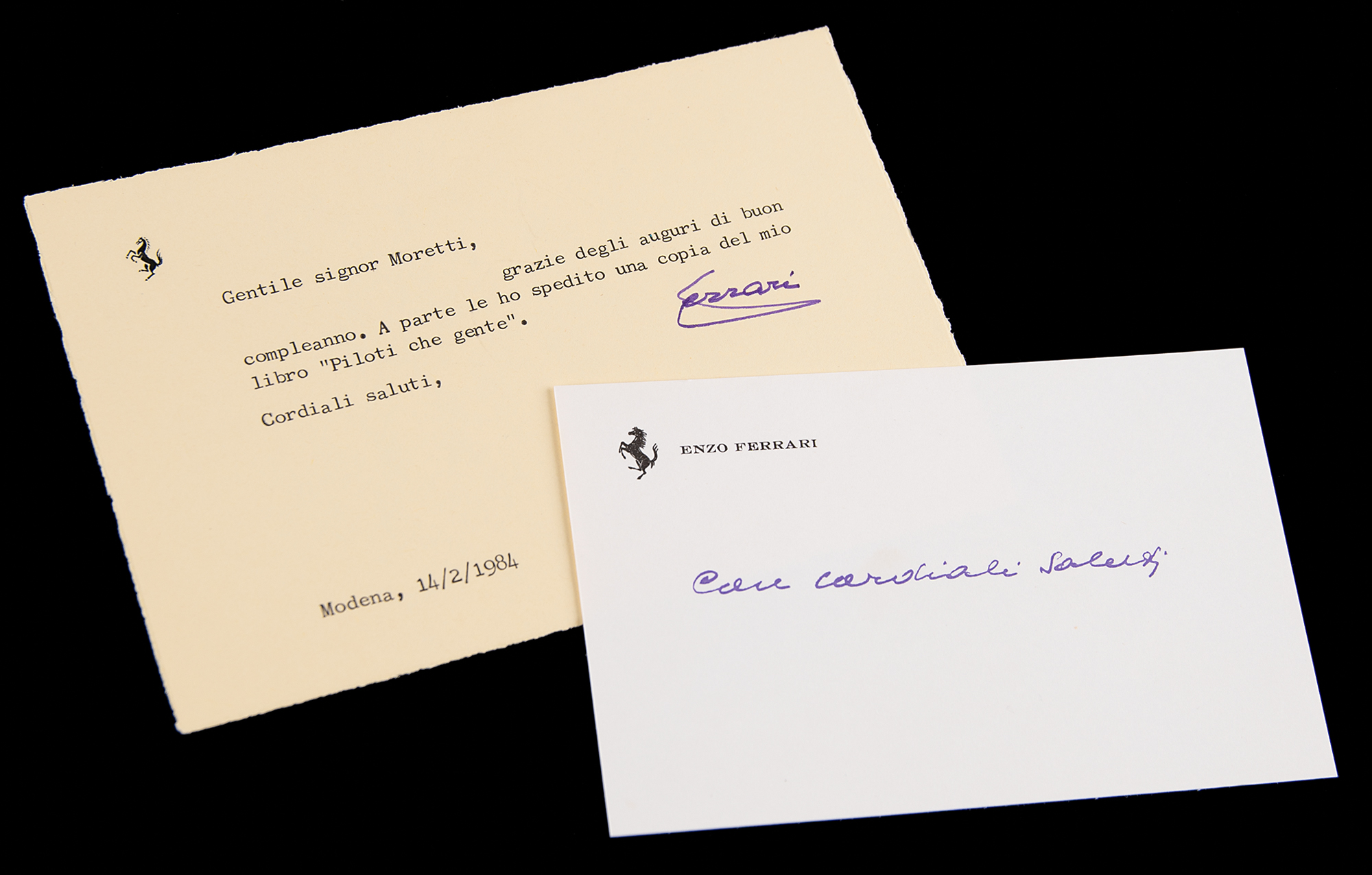 Enzo Ferrari Typed Letter Signed, Sending His 1983 Book, Piloti, che