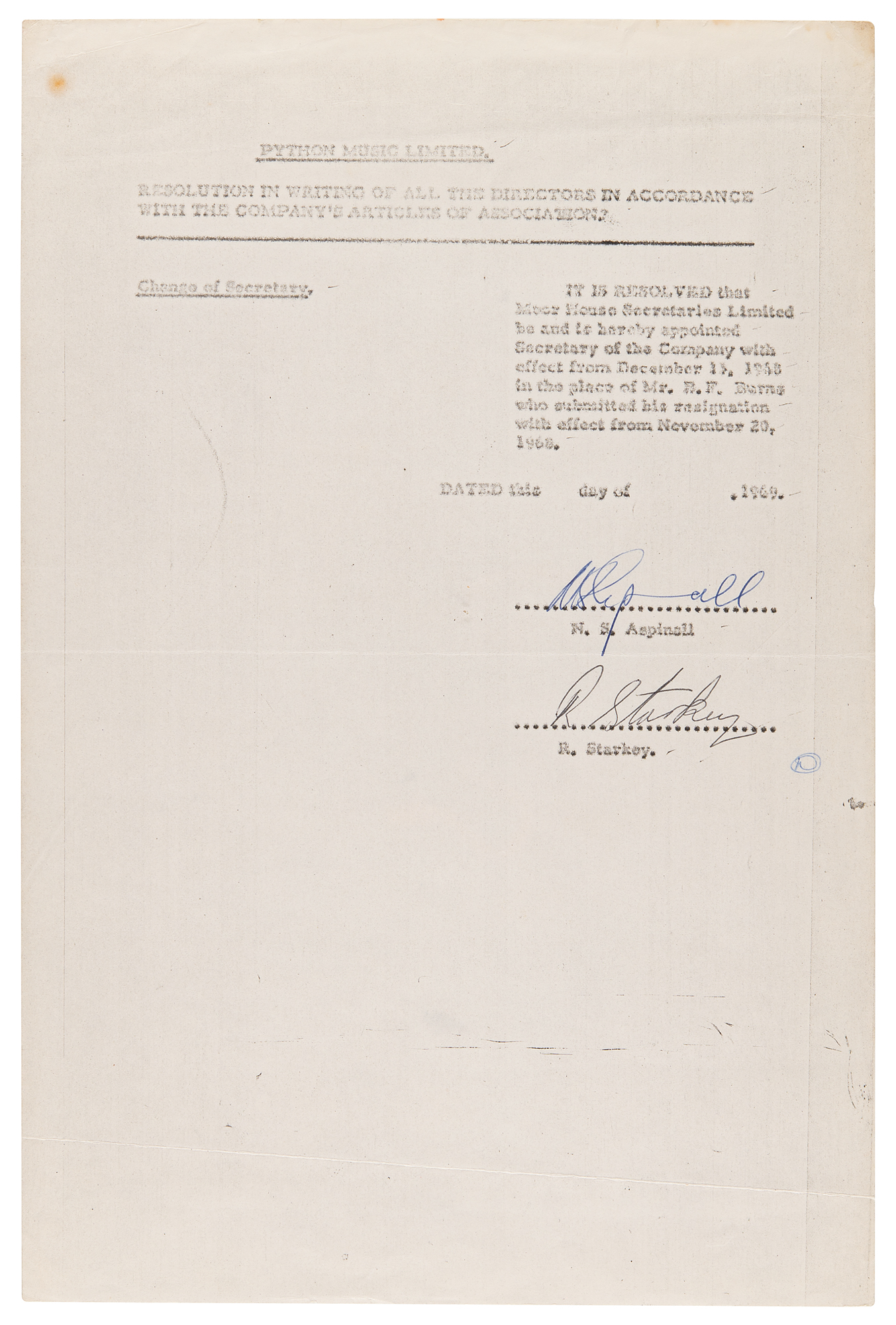 Beatles: Ringo Starr and Neil Aspinall Signed Document | RR Auction