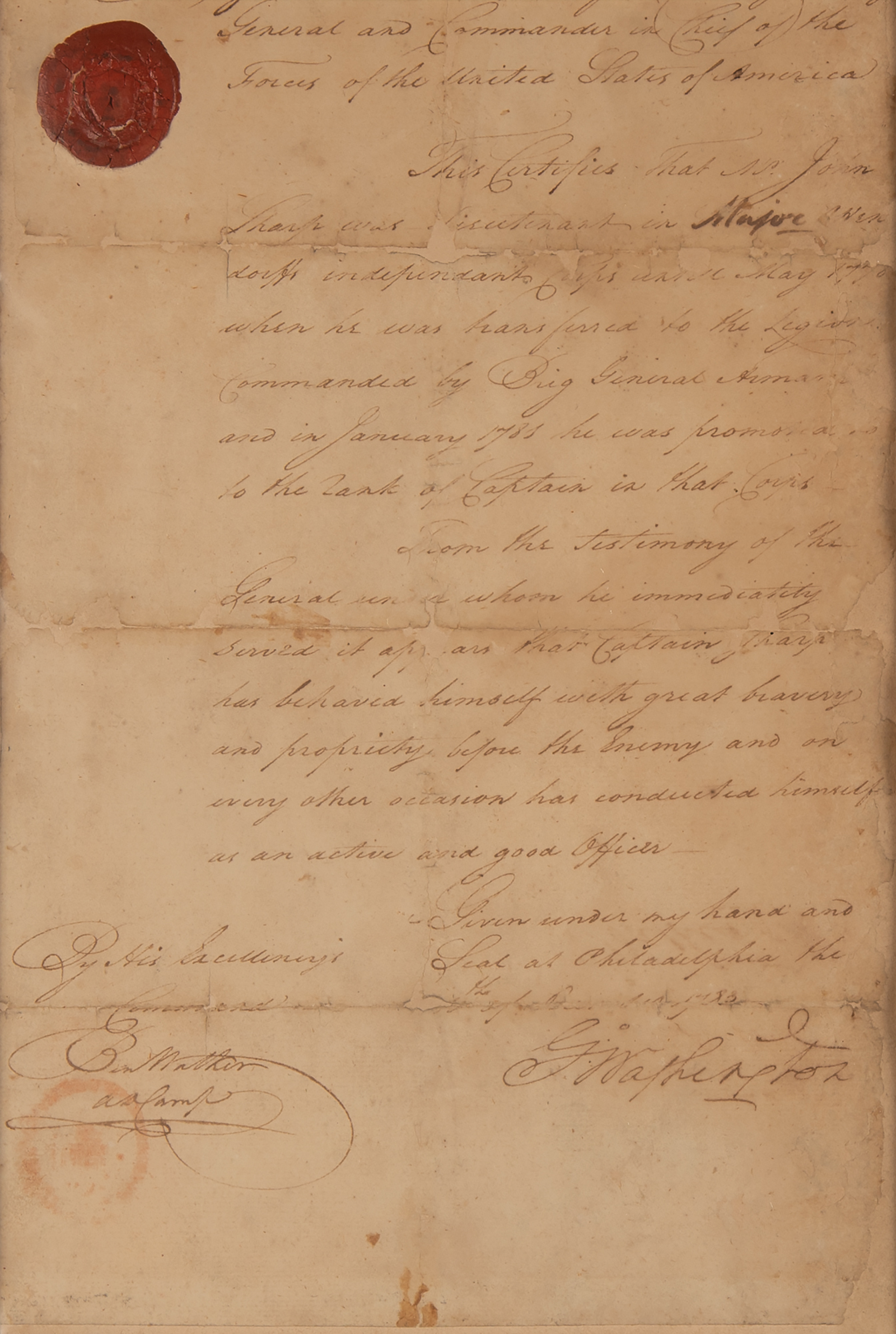 George Washington Document Signed as Commander in Chief of the
