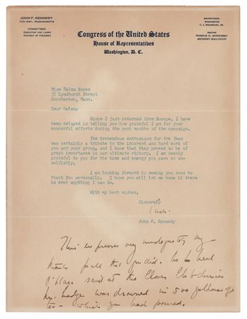 John F. Kennedy Typed Letter Signed with Autograph Postscript on the