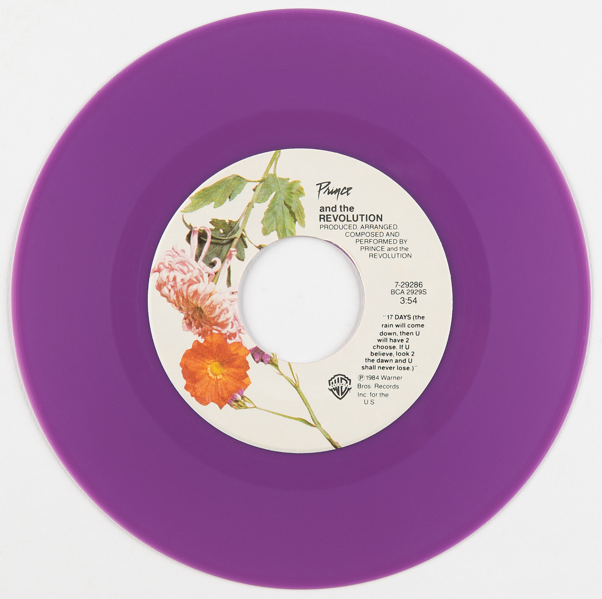 Prince's 'When Doves Cry' 45 RPM Record Single with Prince's
