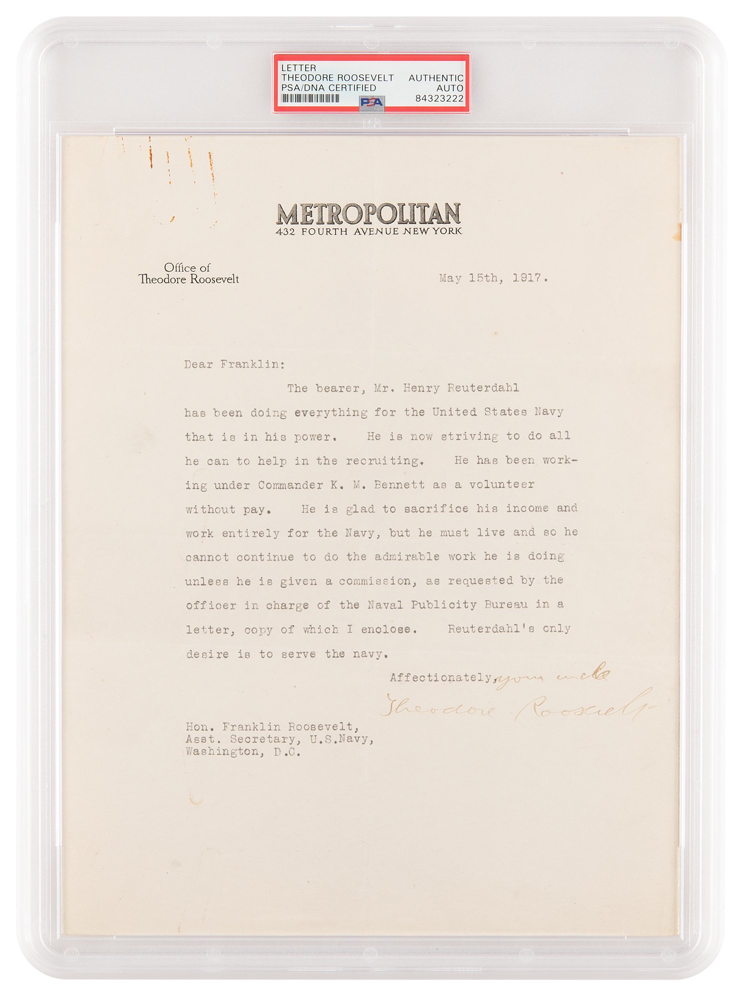 Theodore Roosevelt Typed Letter Signed to Franklin D. Roosevelt,