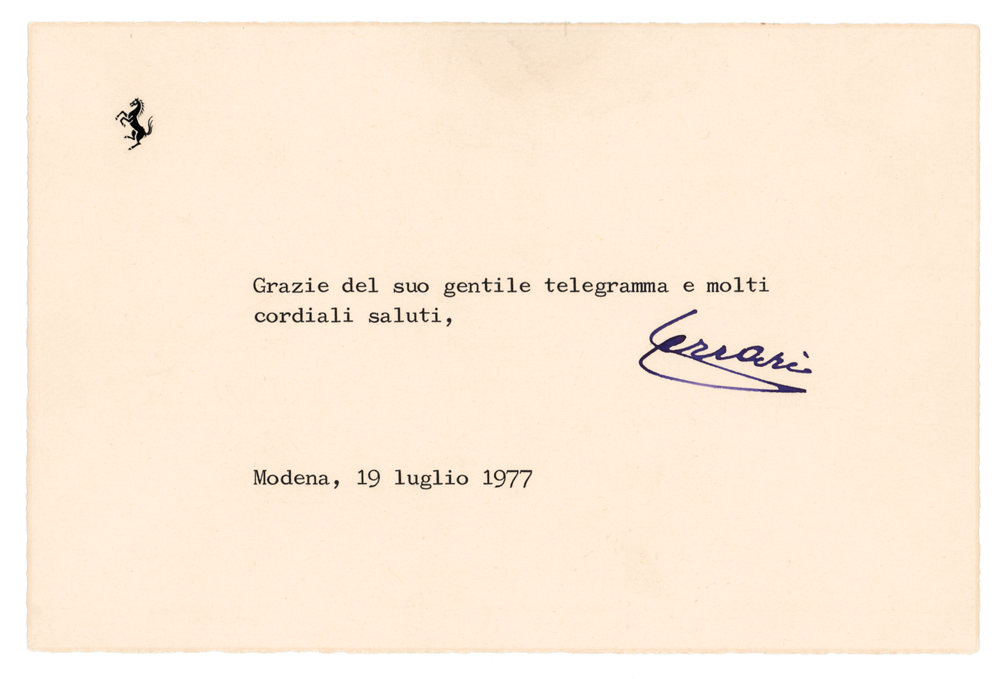 Enzo Ferrari Typed Letter Signed | RR Auction
