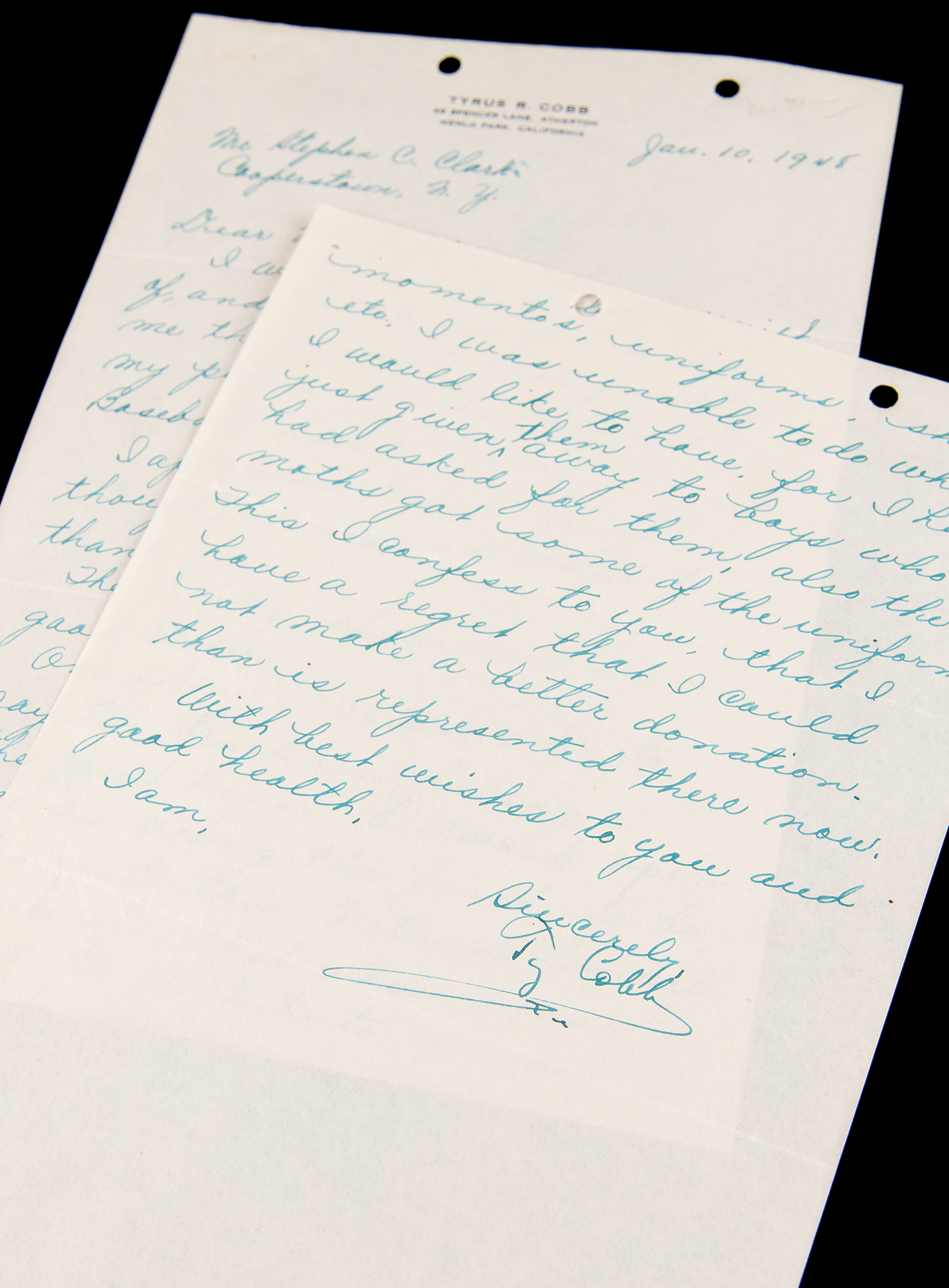 Ty Cobb Letter Signed to the Baseball Hall of Fame's Founder, on