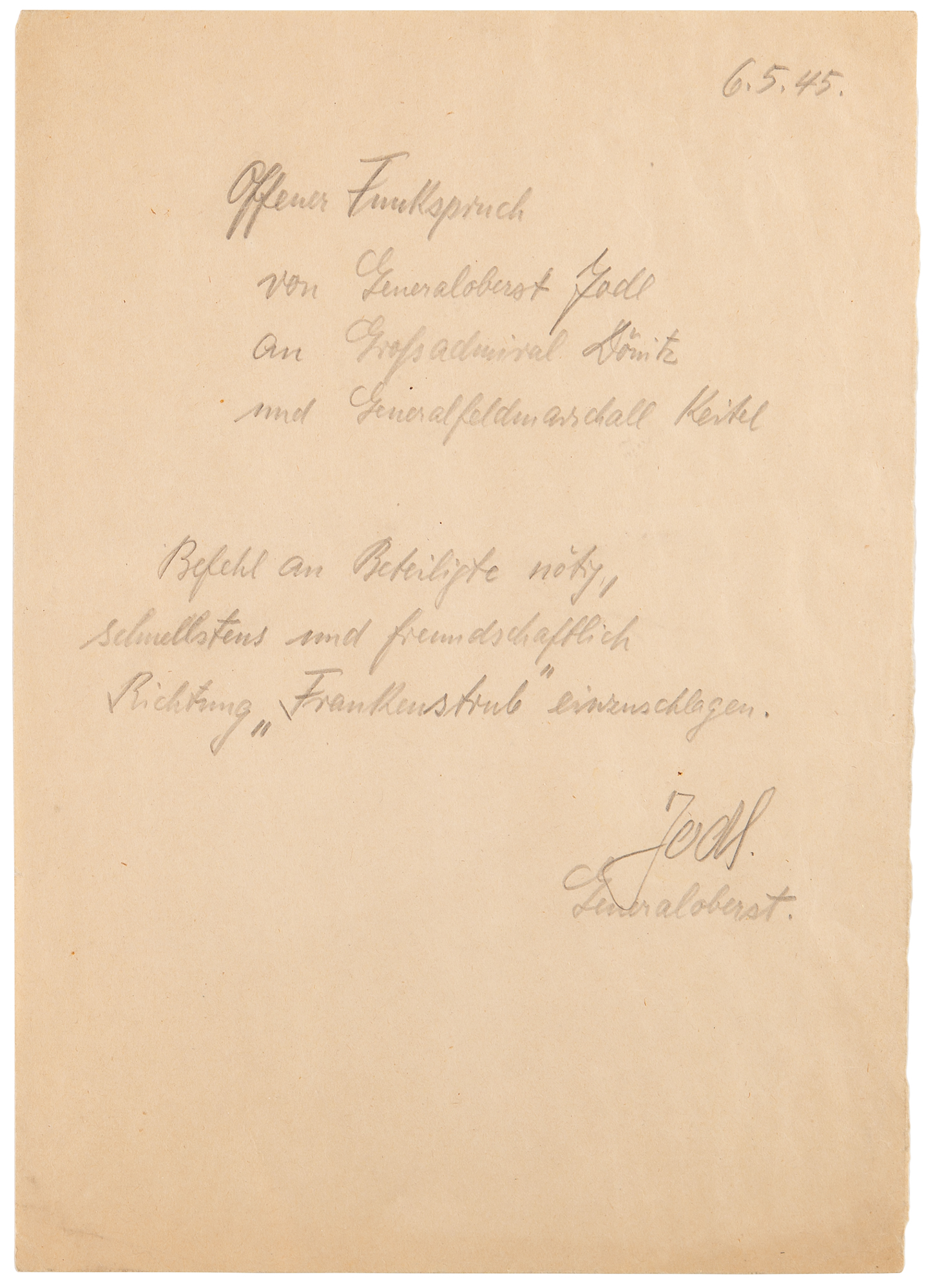 Alfred Jodl Signed Manuscript Radiotelegram Drafts to Reich President