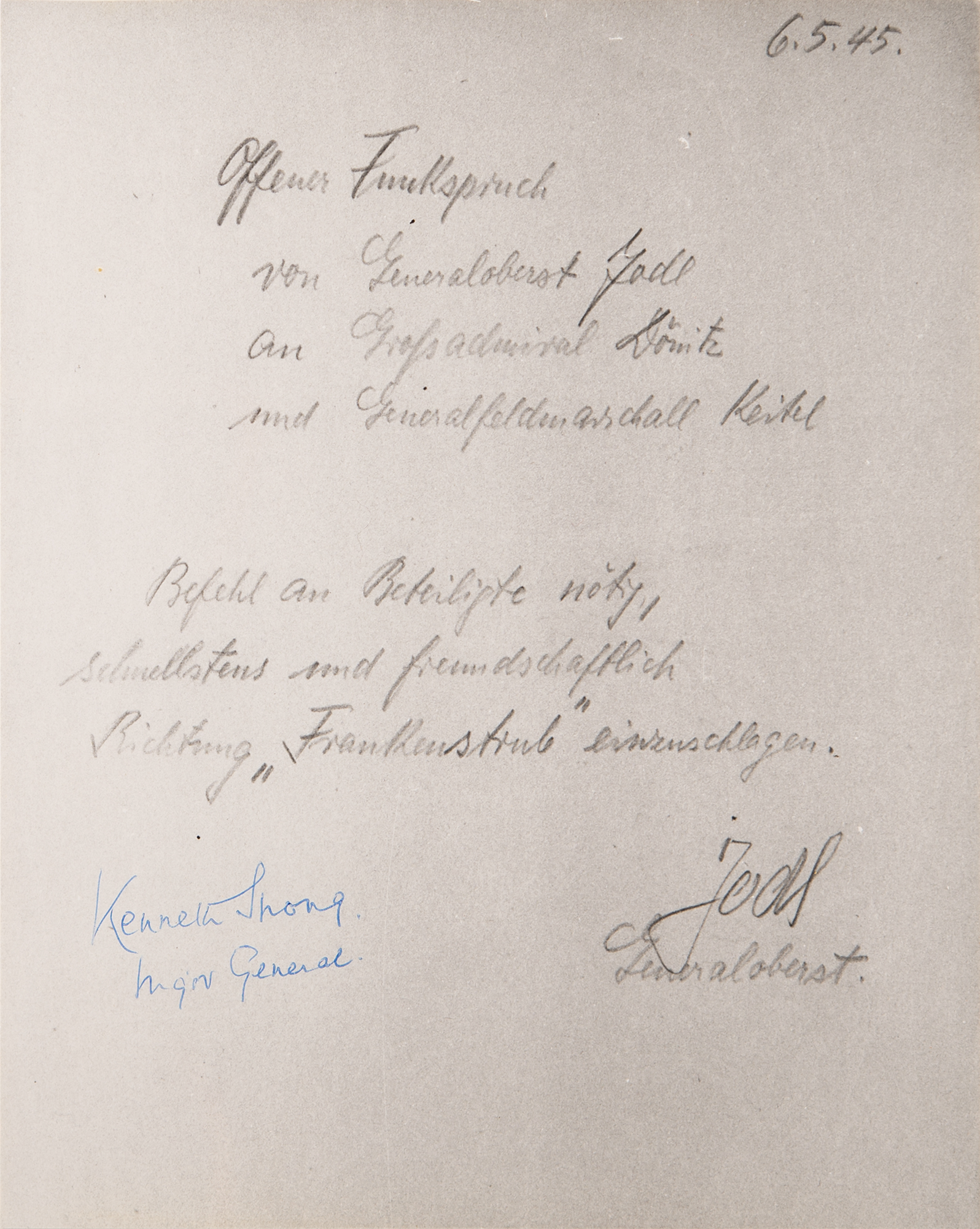 Alfred Jodl Signed Manuscript Radiotelegram Drafts to Reich President