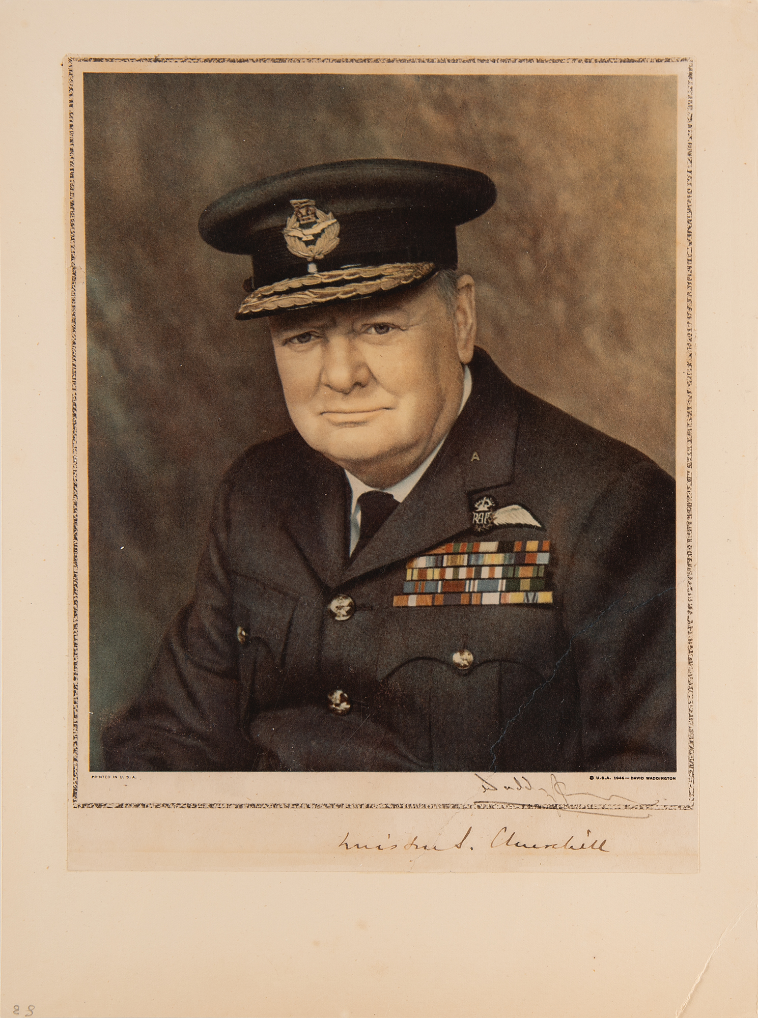 Winston Churchill Rare Signed Color RAF Portrait by David Waddington