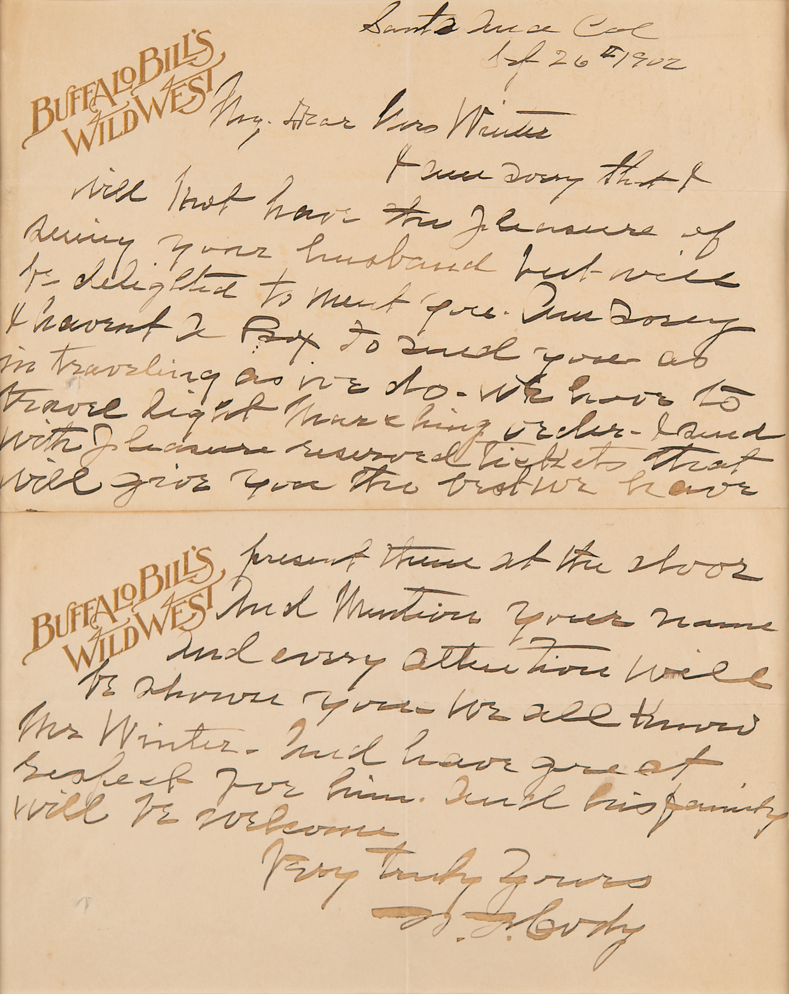 William F. 'Buffalo Bill' Cody Autograph Letter Signed: "In