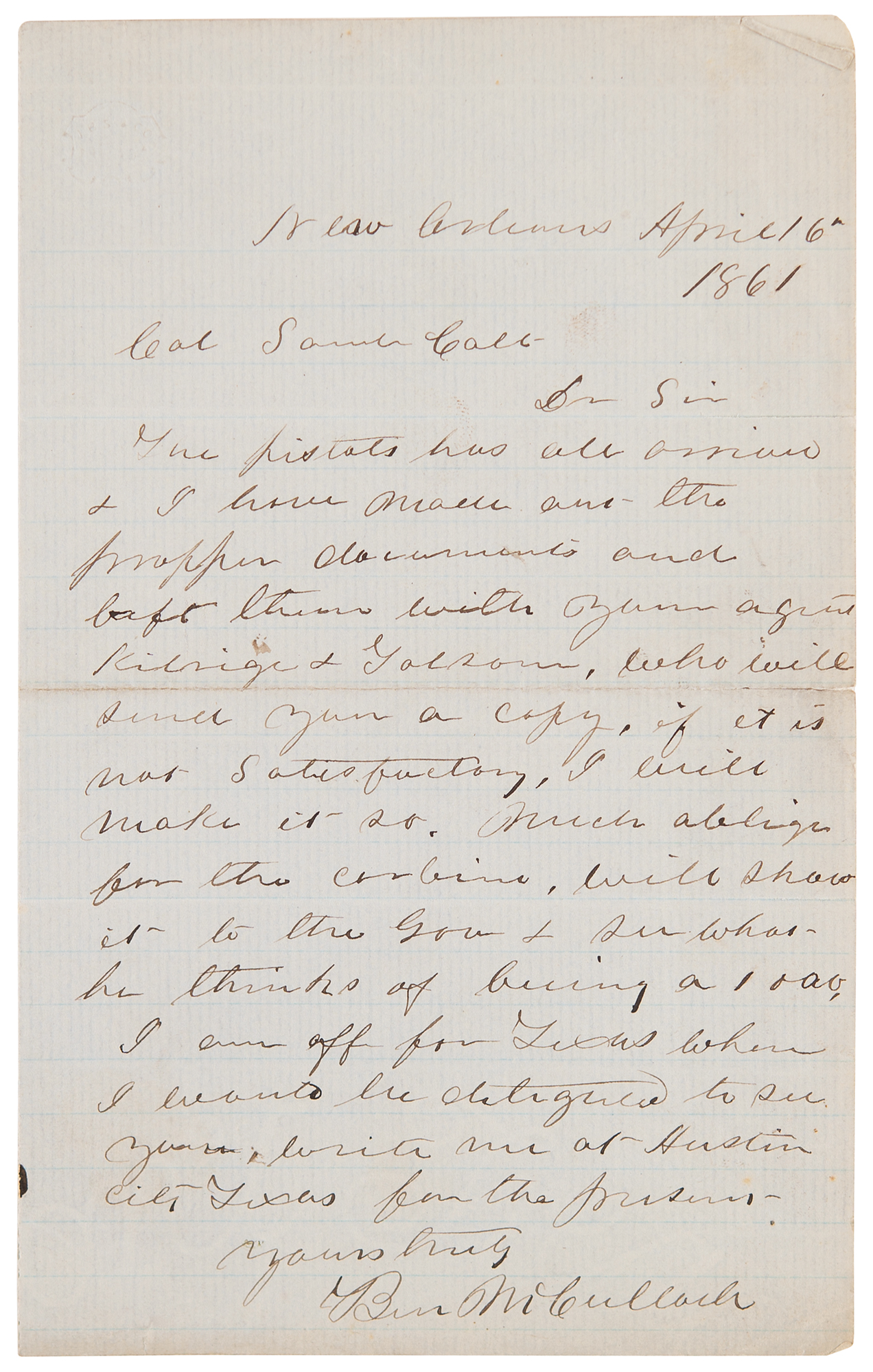 Colt Model 1860 Army Revolver—Finest Known McCulloch Colt,