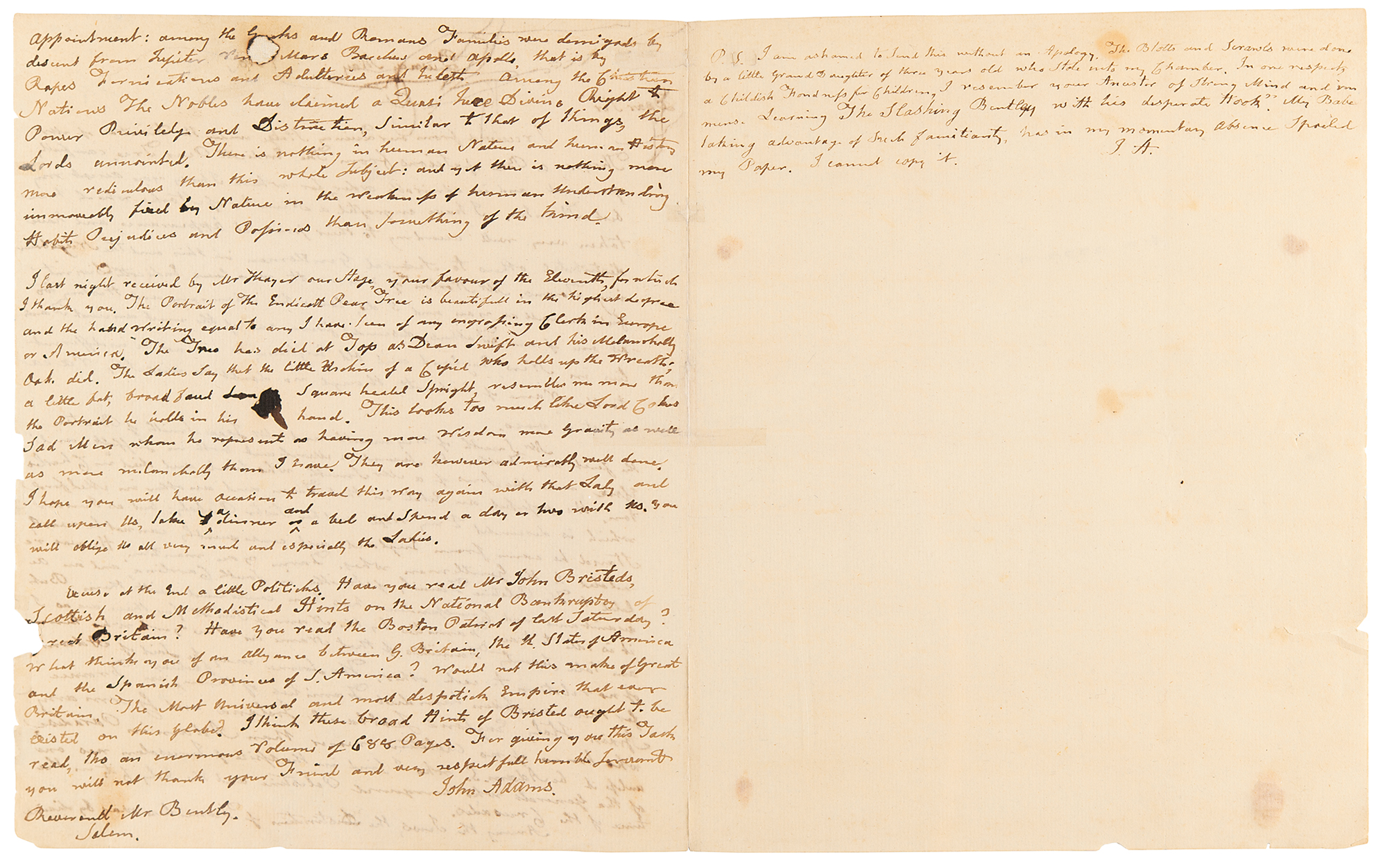 John Adams Autograph Letter Signed on the Folly of Divine Right