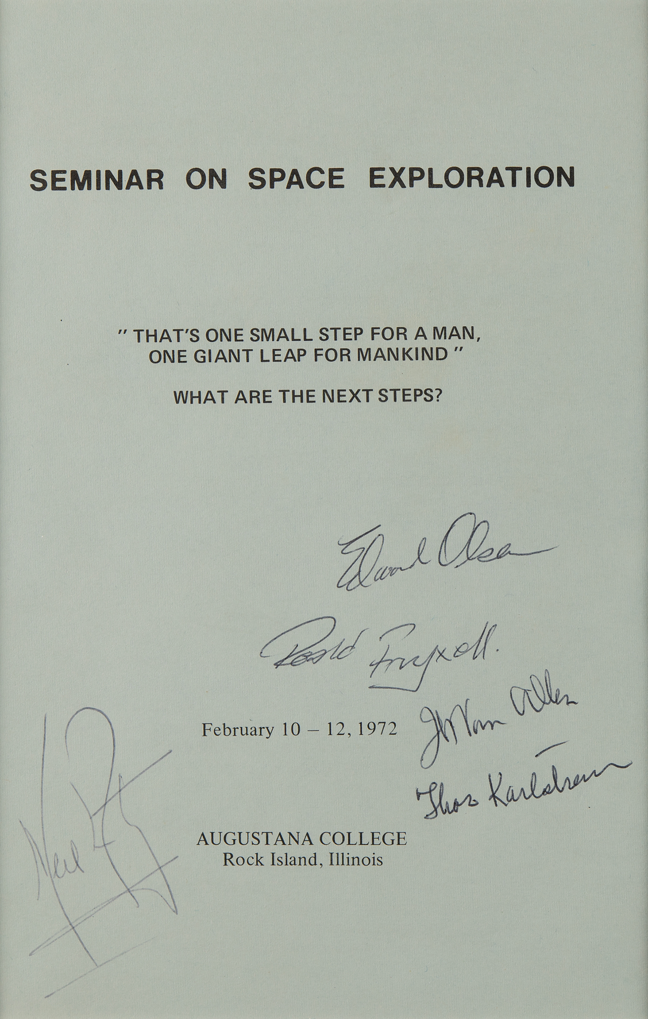 Neil Armstrong and James Van Allen Signed 1972 ‘Seminar on Space