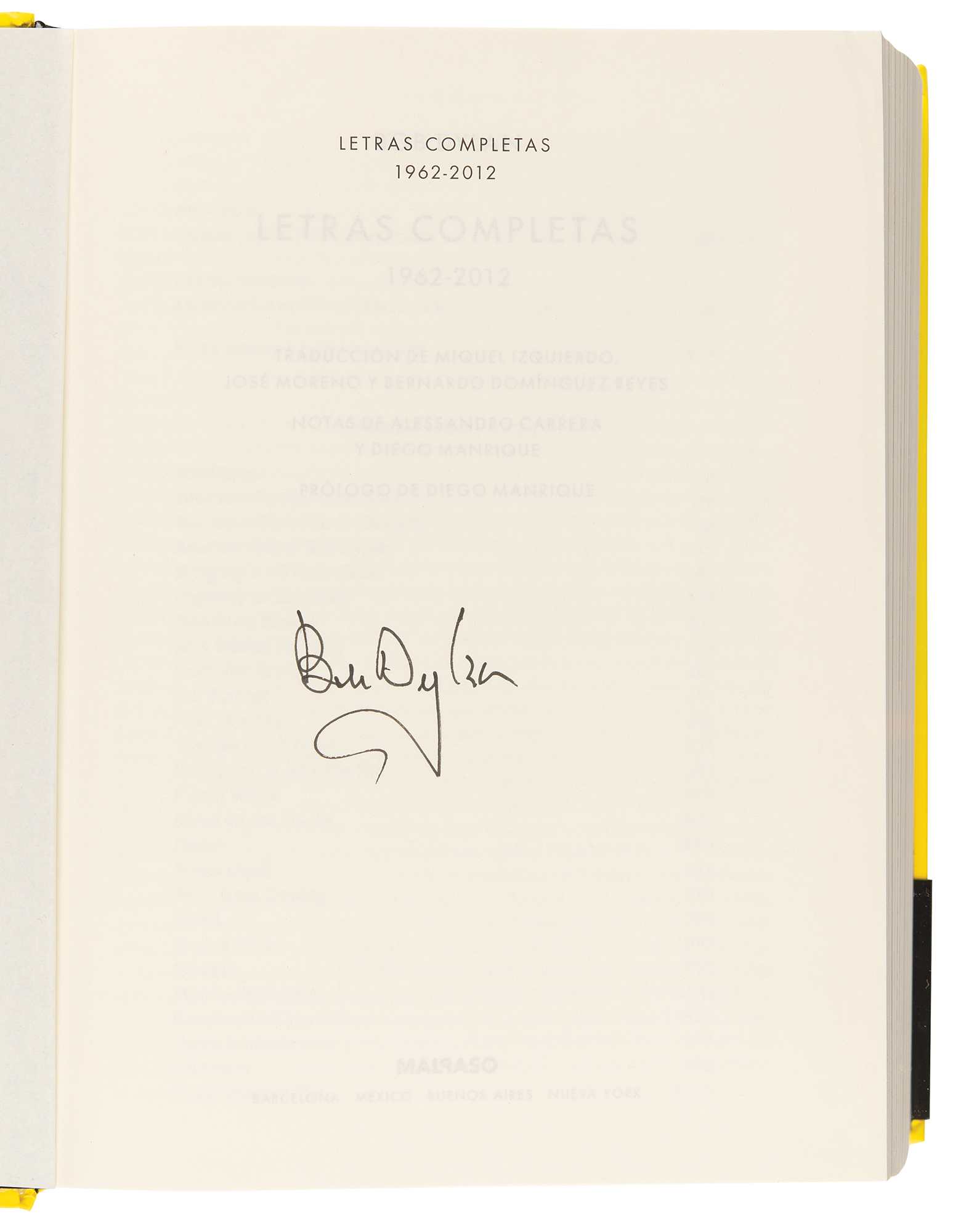 Bob Dylan Signed Book - Letras Completas, 1962–2012 | RR Auction