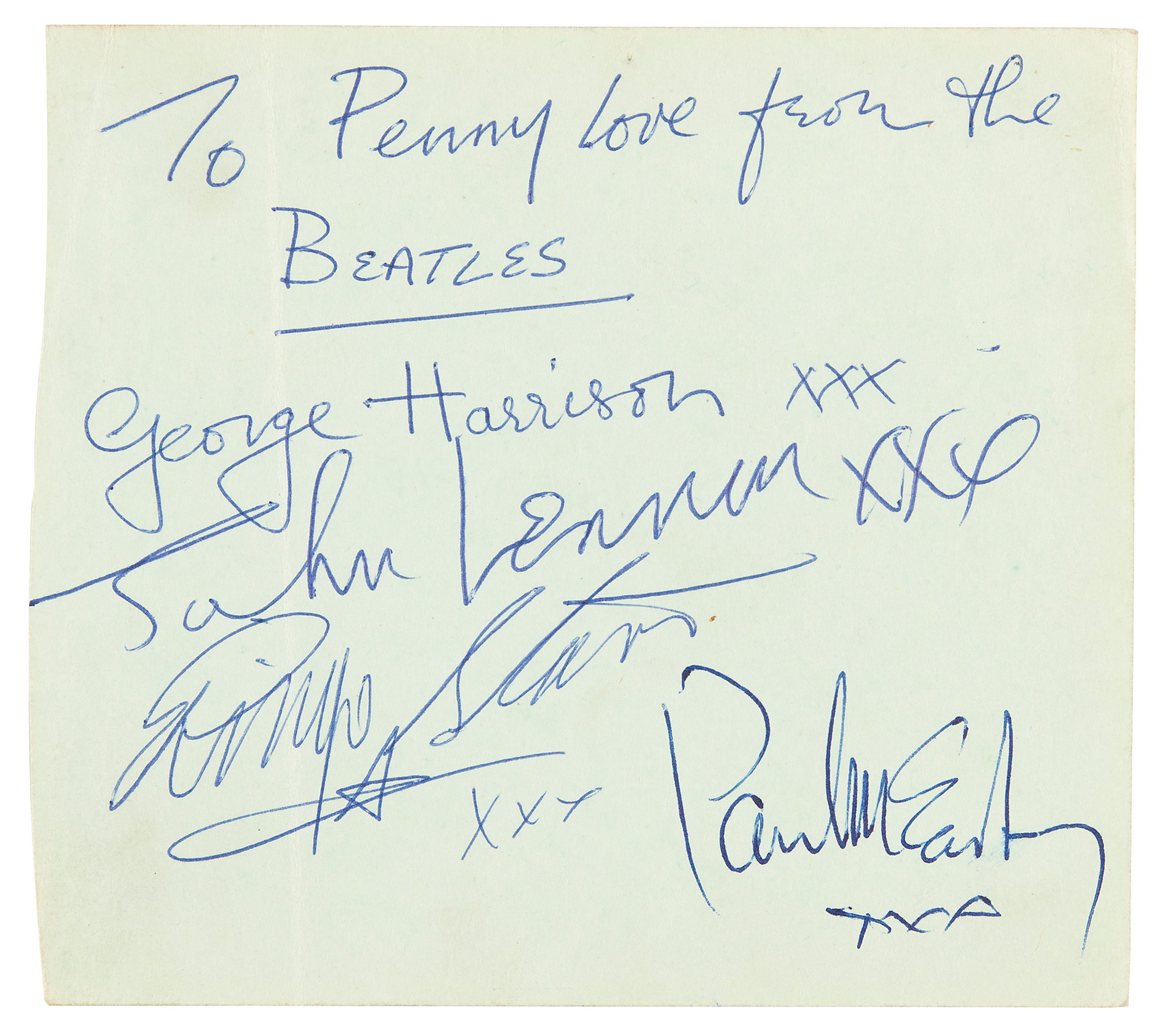 Beatles Signatures (ca. 1963) - “To Penny, love from the