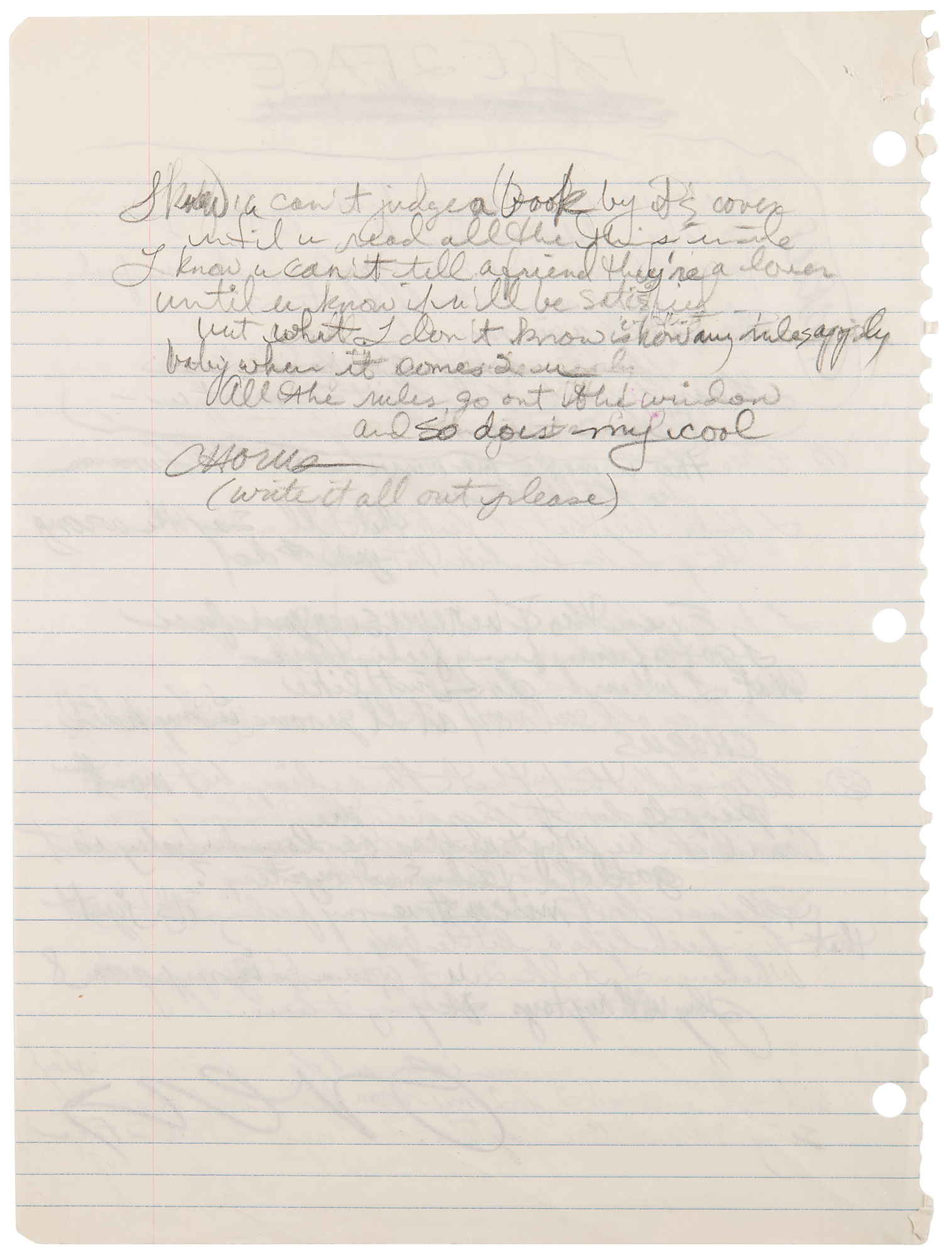 Prince Handwritten Song Lyrics for 'Face 2 Face' | RR Auction