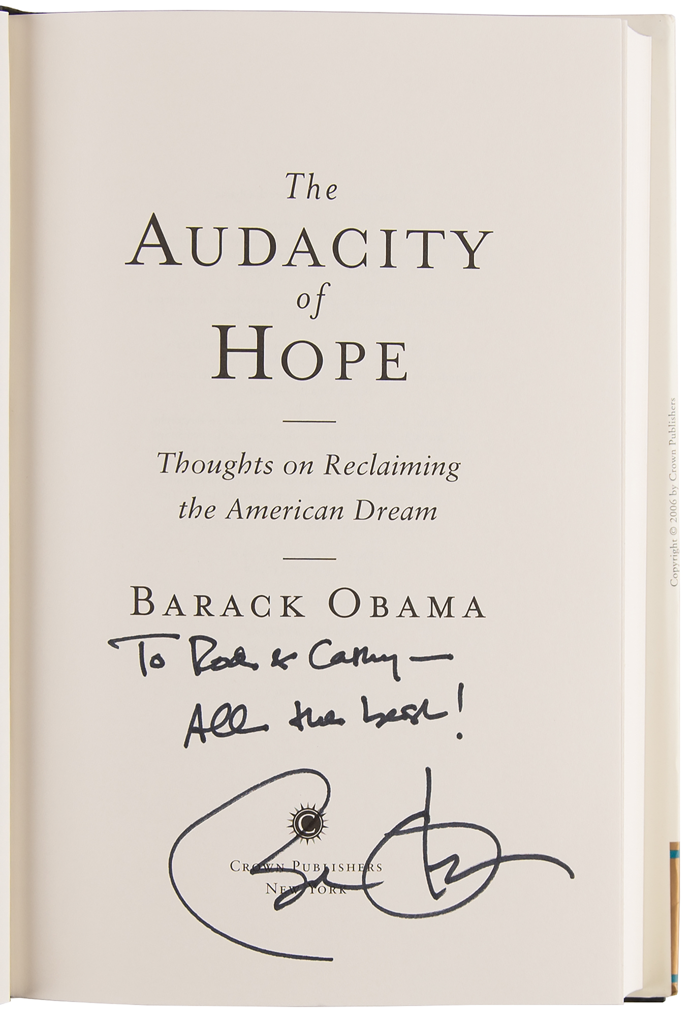 Barack Obama Signed Book - The Audacity of Hope | RR Auction