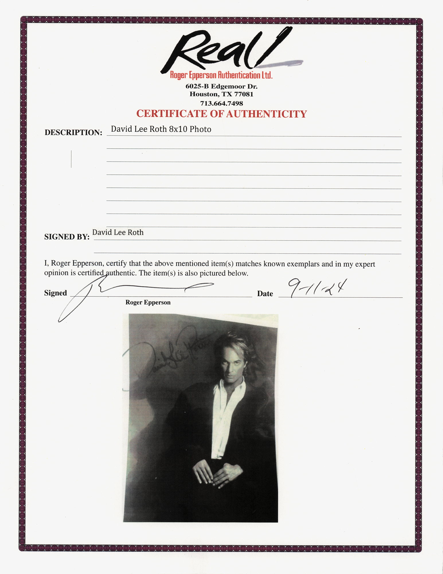 Van Halen: David Lee Roth Signed Photograph | RR Auction