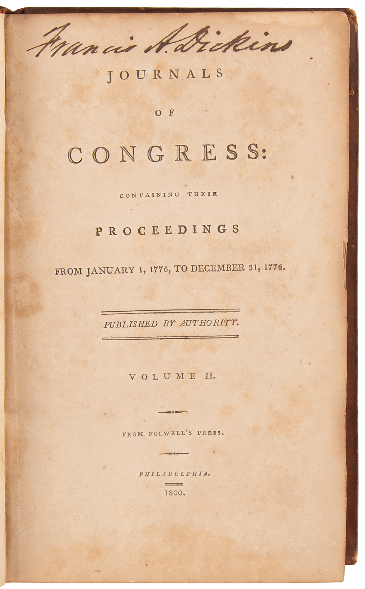 Declaration of Independence: First Edition of Journals of Congress,