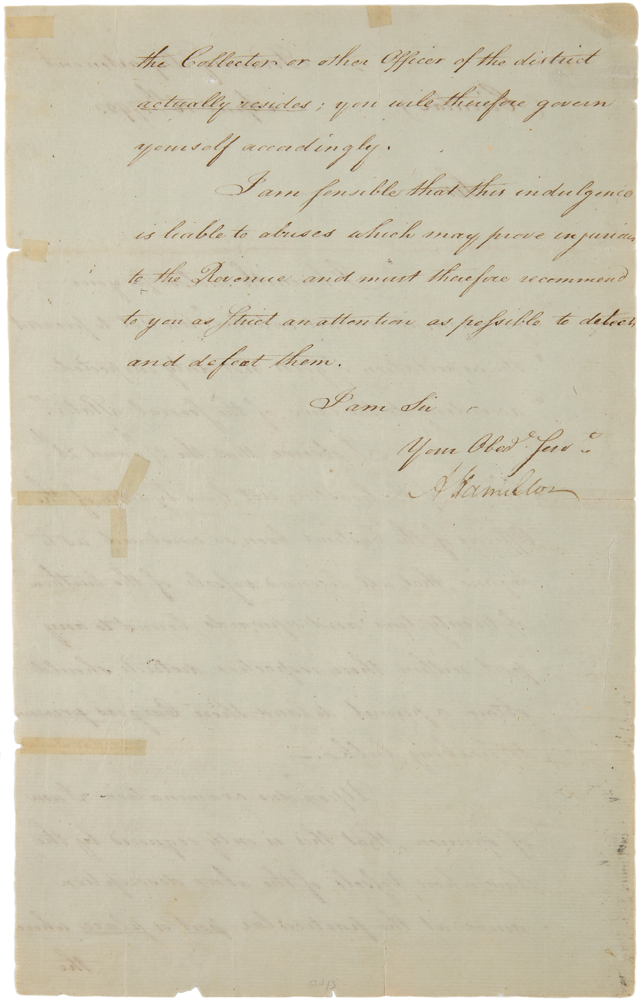 Alexander Hamilton Letter Signed as Treasury Secretary on Customs