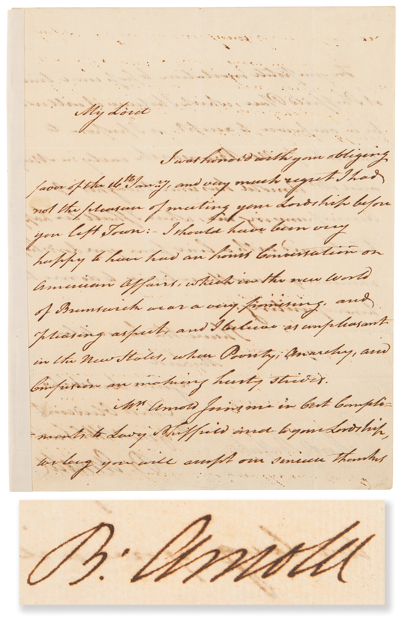 Benedict Arnold Autograph Letter Signed (c. 1785), Disparaging the