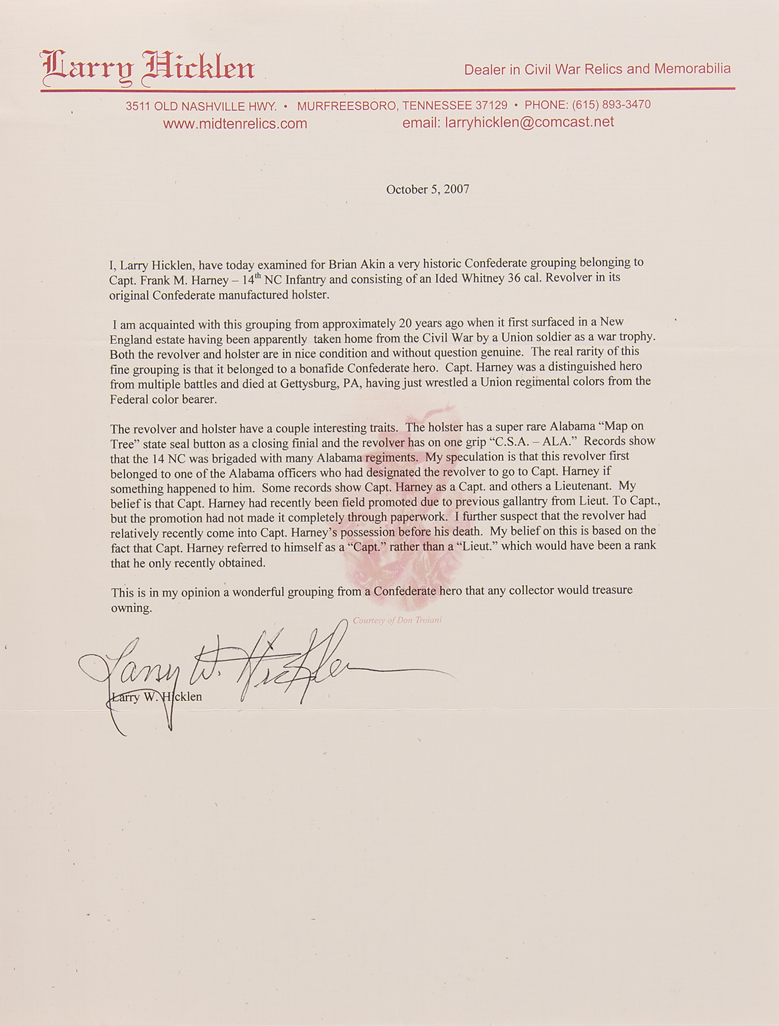 Gettysburg: Whitney .36 Revolver and Confederate Holster, Identified