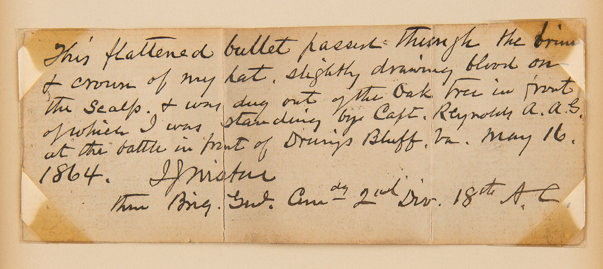 Isaac J. Wistar: Flattened Confederate Bullet That Grazed His Head at