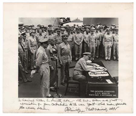 Chester Nimitz Signed Photograph of Japanese Surrender - Presented to