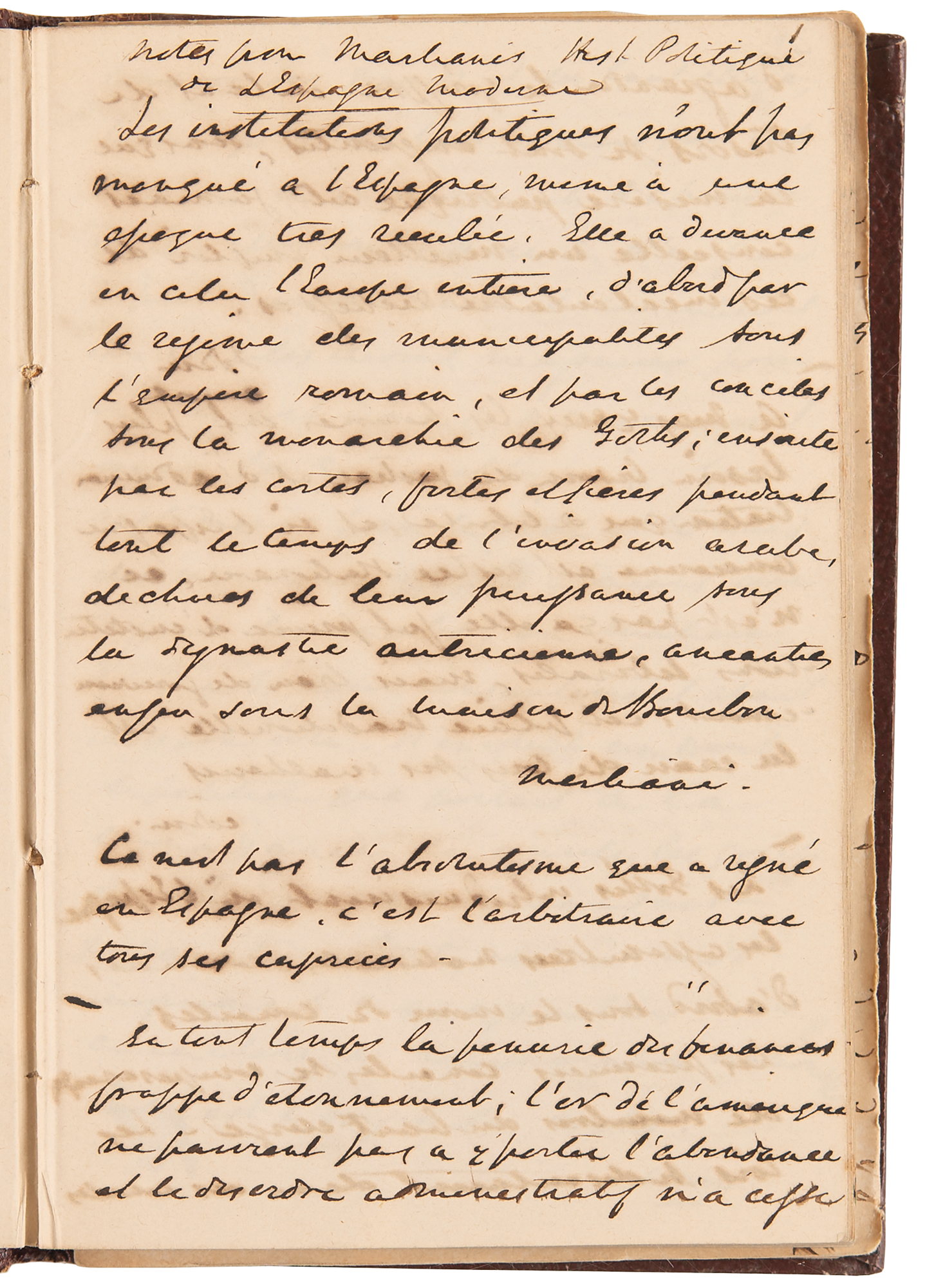 Washington Irving Handwritten Notebook on Politics in Spain, Where He
