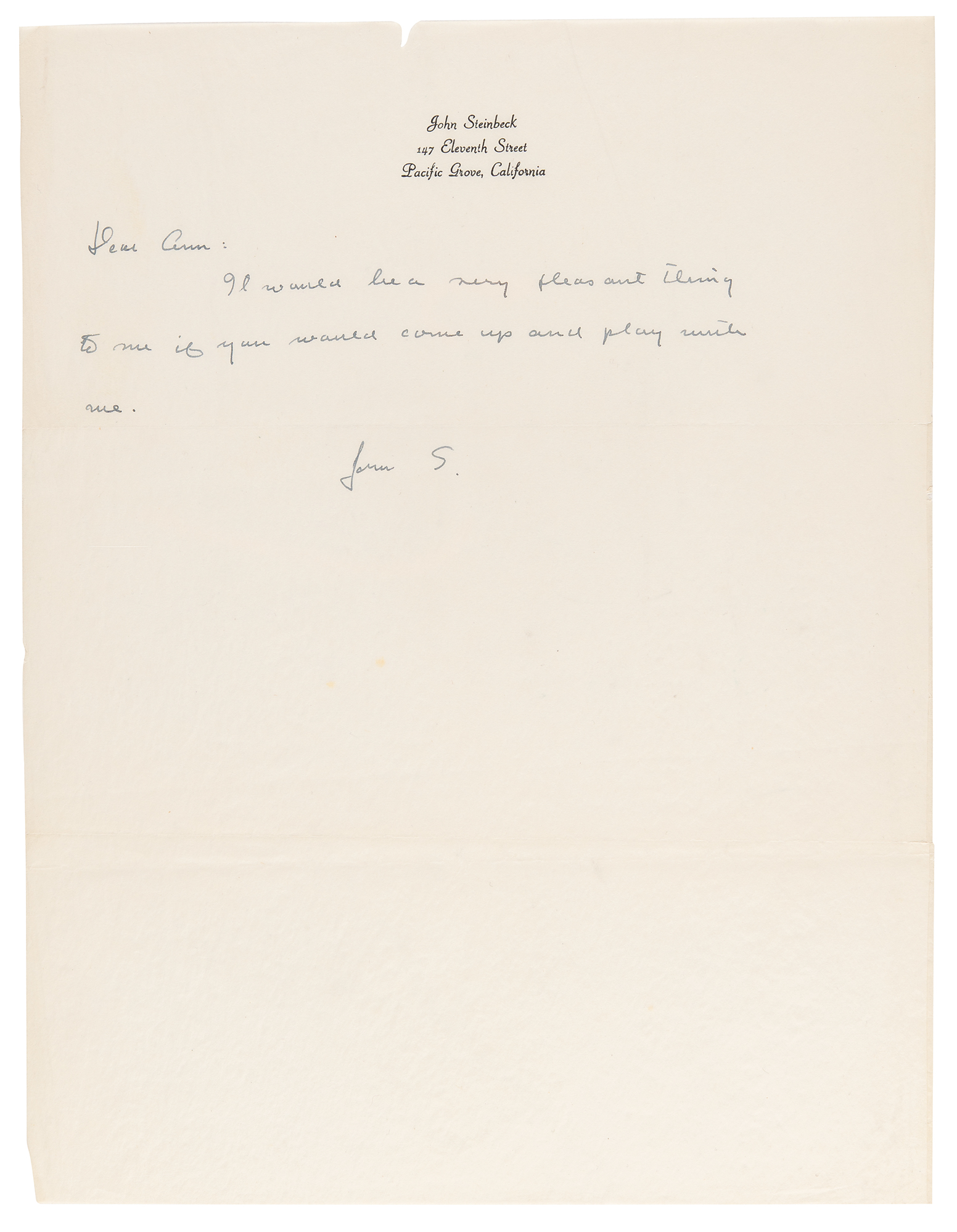 John Steinbeck Archive of (9) Autograph Letters Signed to Actress Ann