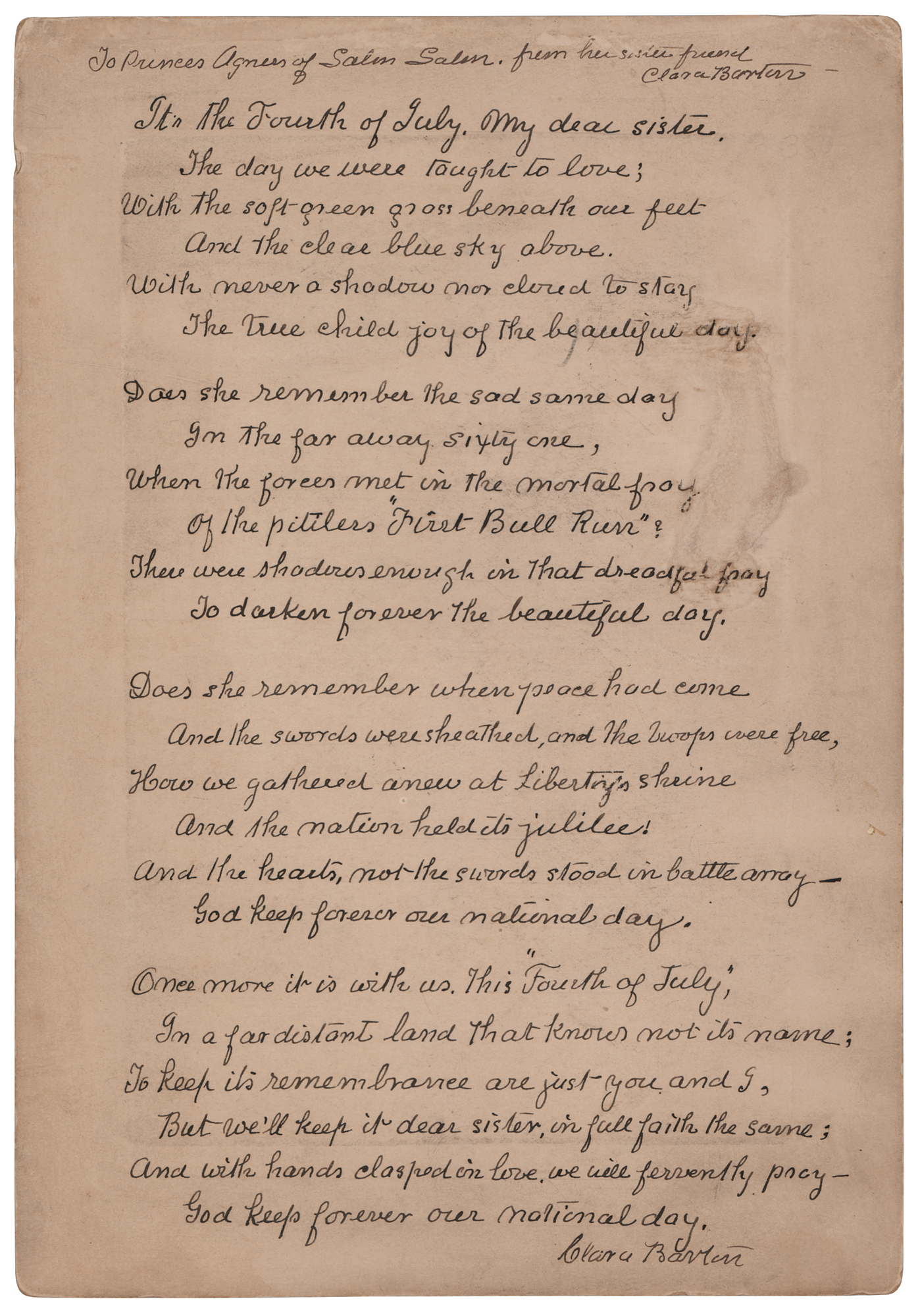 Clara Barton Twice-Signed Autograph Poem on a Boudoir Card Photograph