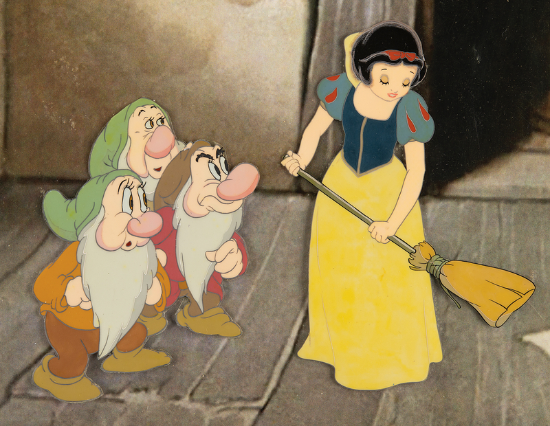Snow White, Grumpy, Sleepy, and Bashful production cel from Snow White