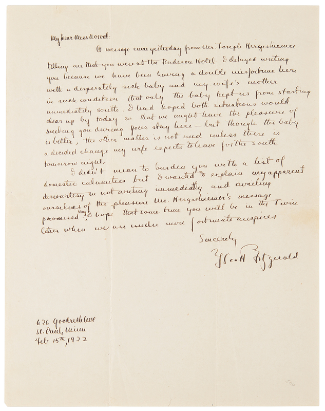 F. Scott Fitzgerald Autograph Letter Signed - Two Weeks Before the