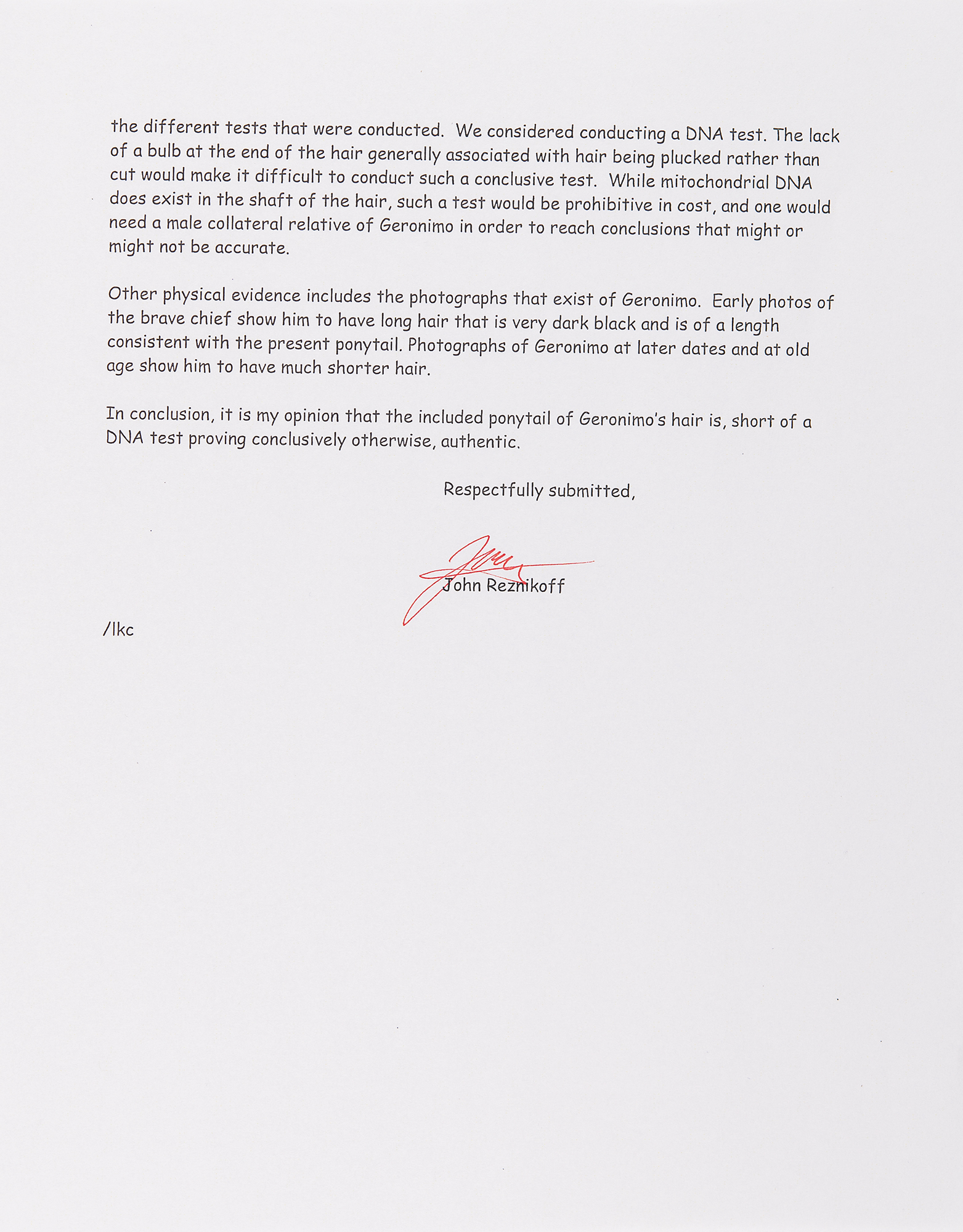 Geronimo: Large, Well-Documented Lock of Hair from the Apache