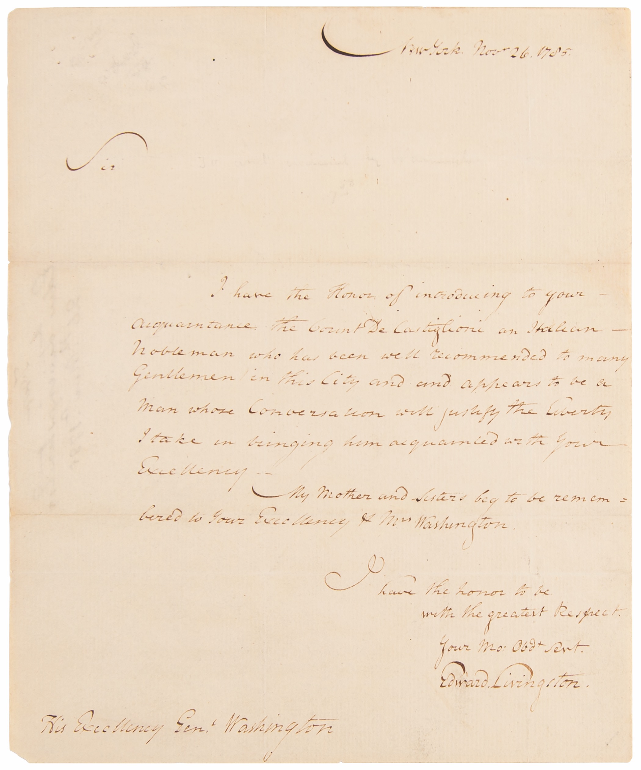 George Washington Handwritten Docketing Notation (November 26, 1785)