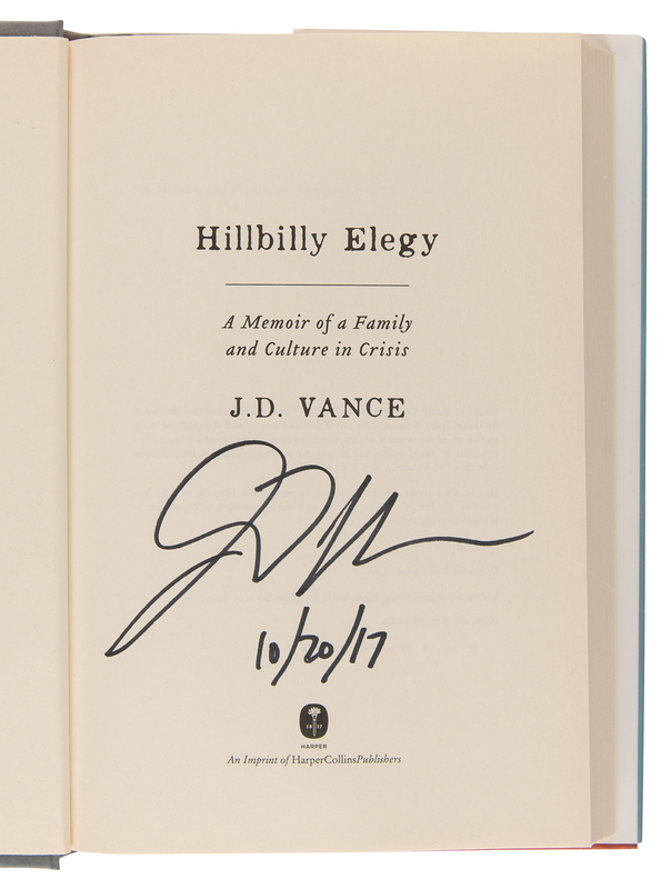 J. D. Vance Signed Book - Hillbilly Elegy | RR Auction