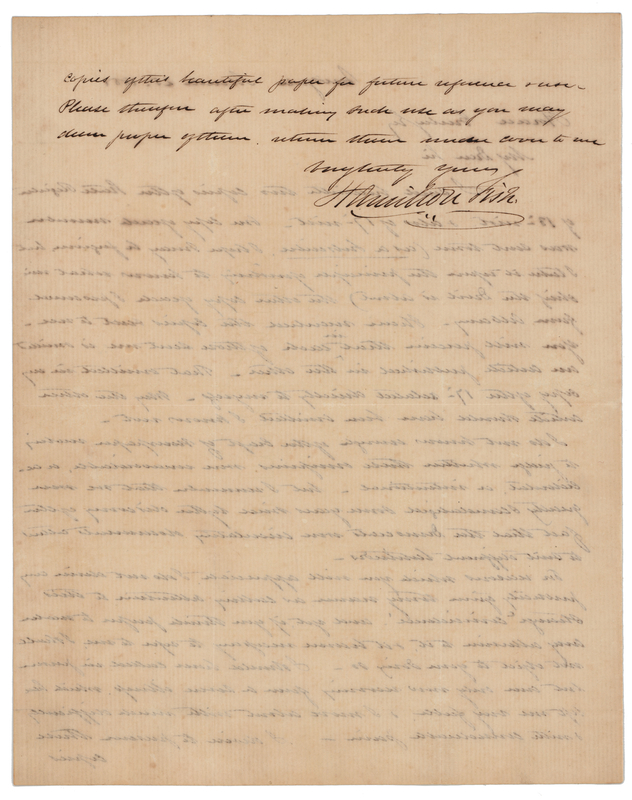 Hamilton Fish Autograph Letter Signed to Horace Greeley: "The