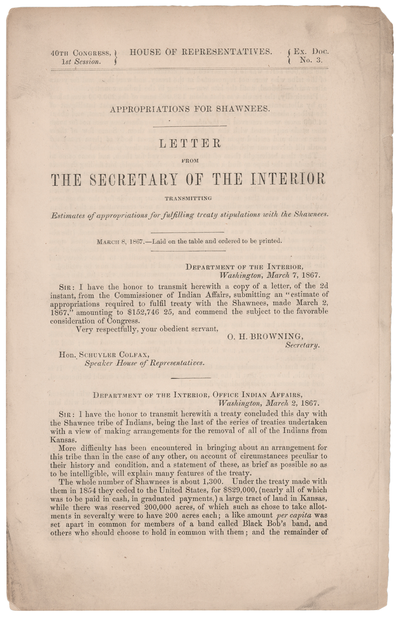 Native Americans: Official Printing of a Letter on
