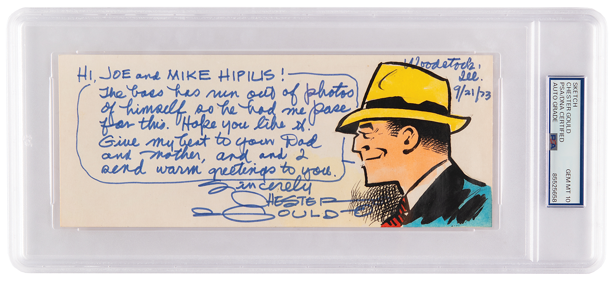 Chester Gould Signed Sketch of Dick Tracy - PSA GEM MINT 10 | RR