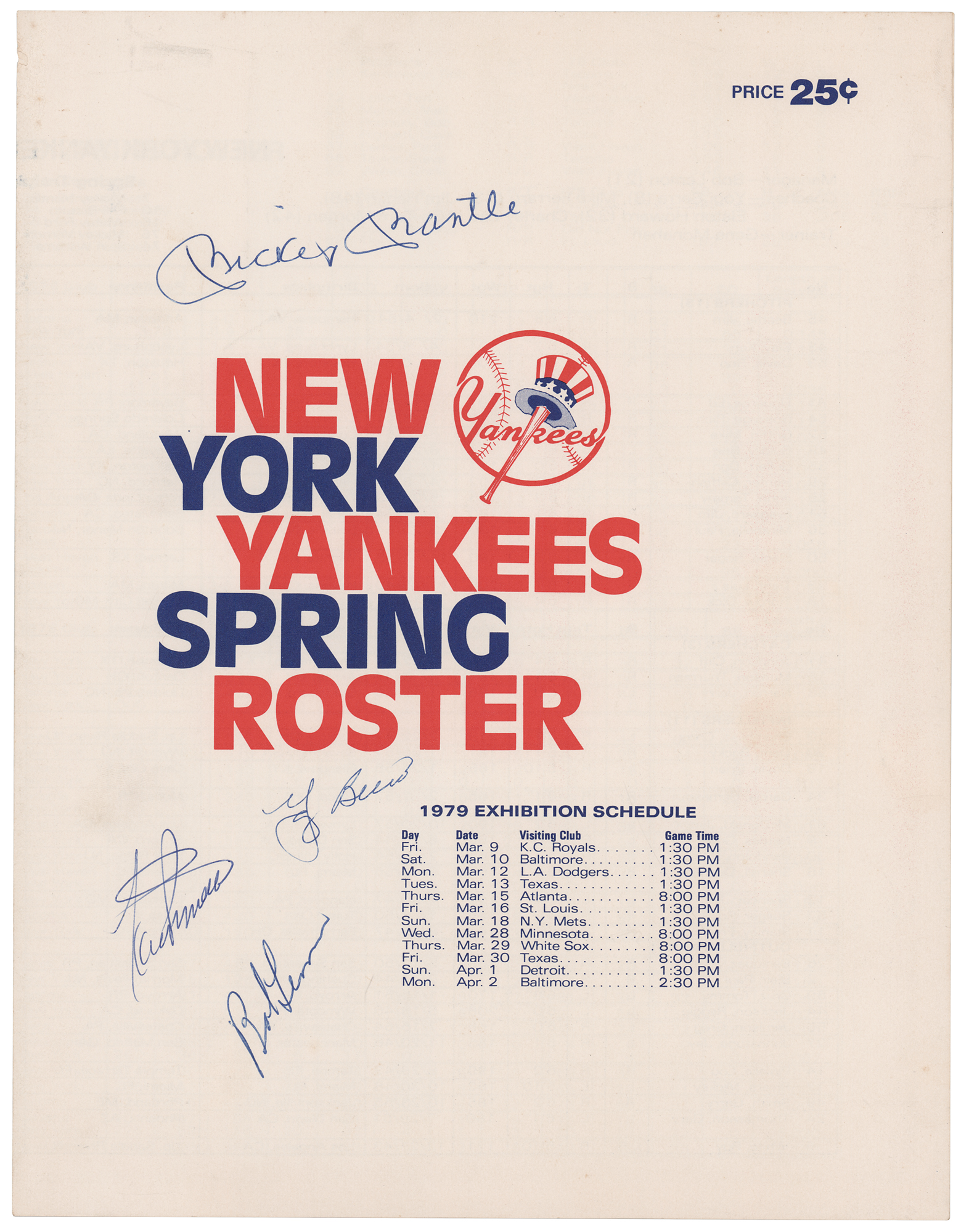 Mickey Mantle Signed NY Yankees Roster | RR Auction