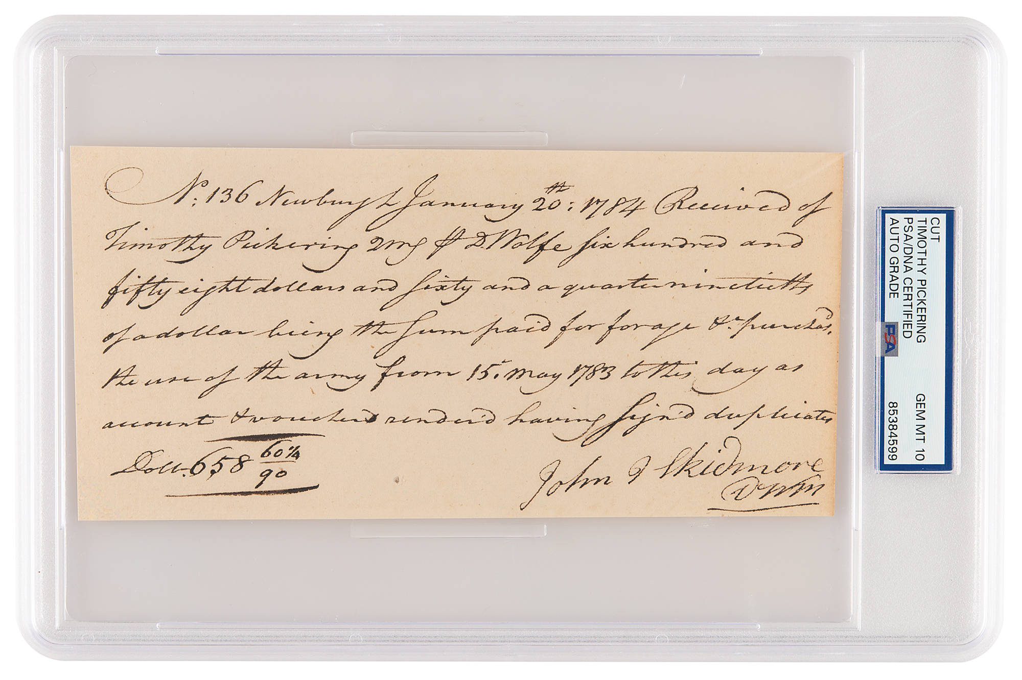 Timothy Pickering Autograph Document Signed - PSA GEM MINT 10 | RR