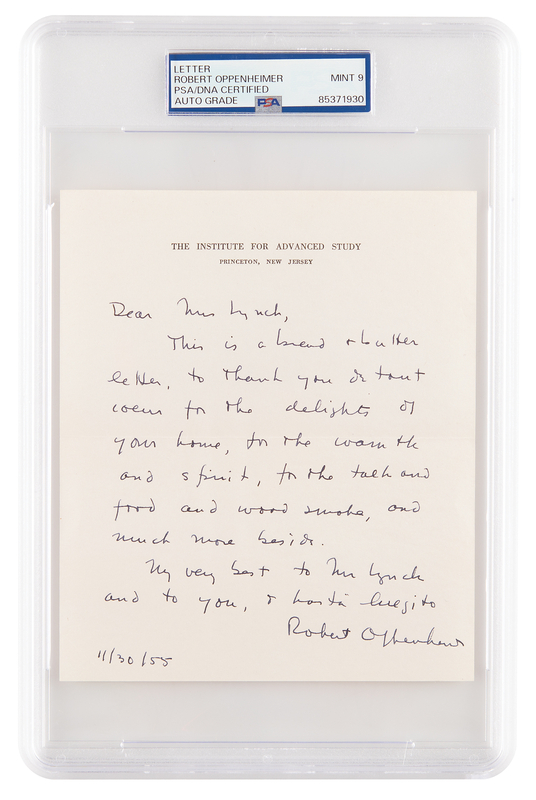 Robert Oppenheimer Autograph Letter Signed After His Visiting