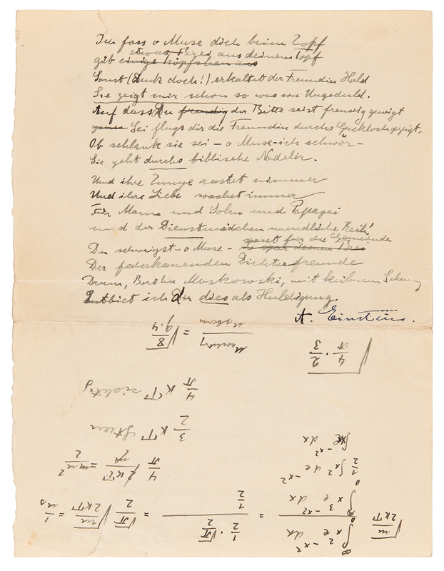 Albert Einstein Autograph Poem Signed with Quantum Theory Calculations