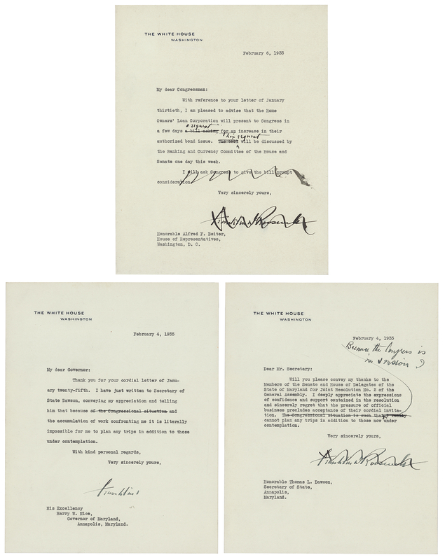 Franklin D. Roosevelt (3) Typed Draft Letters Signed as President | RR