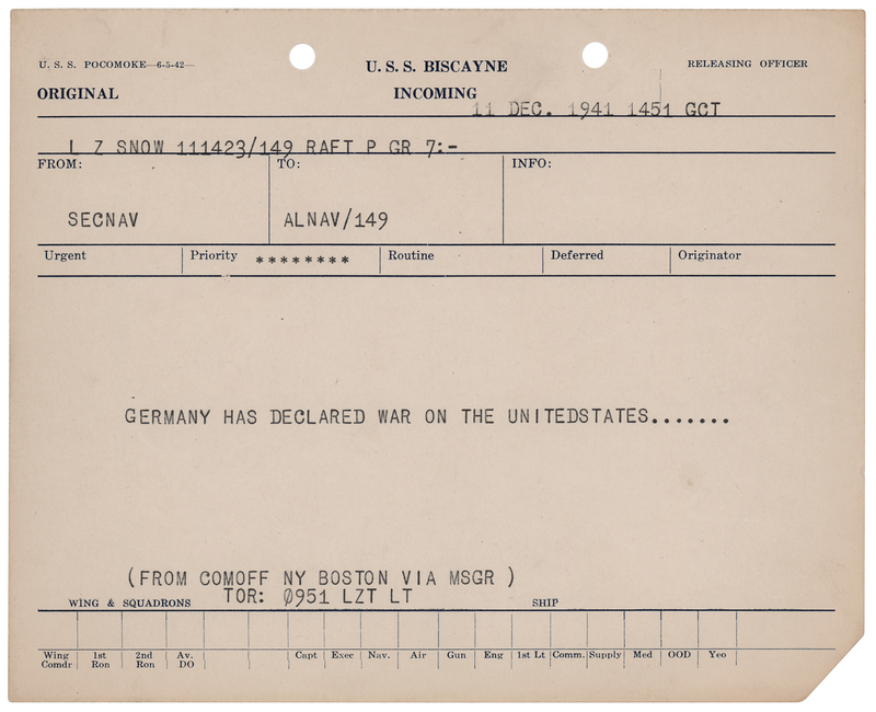 World War II Original U.S.N. Teletype Cable Dispatch - “GERMANY